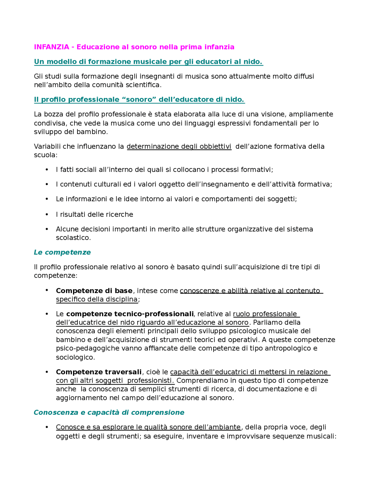 Infanzia Educazione Al Sonoro Nella Prima Infanzia Docsity