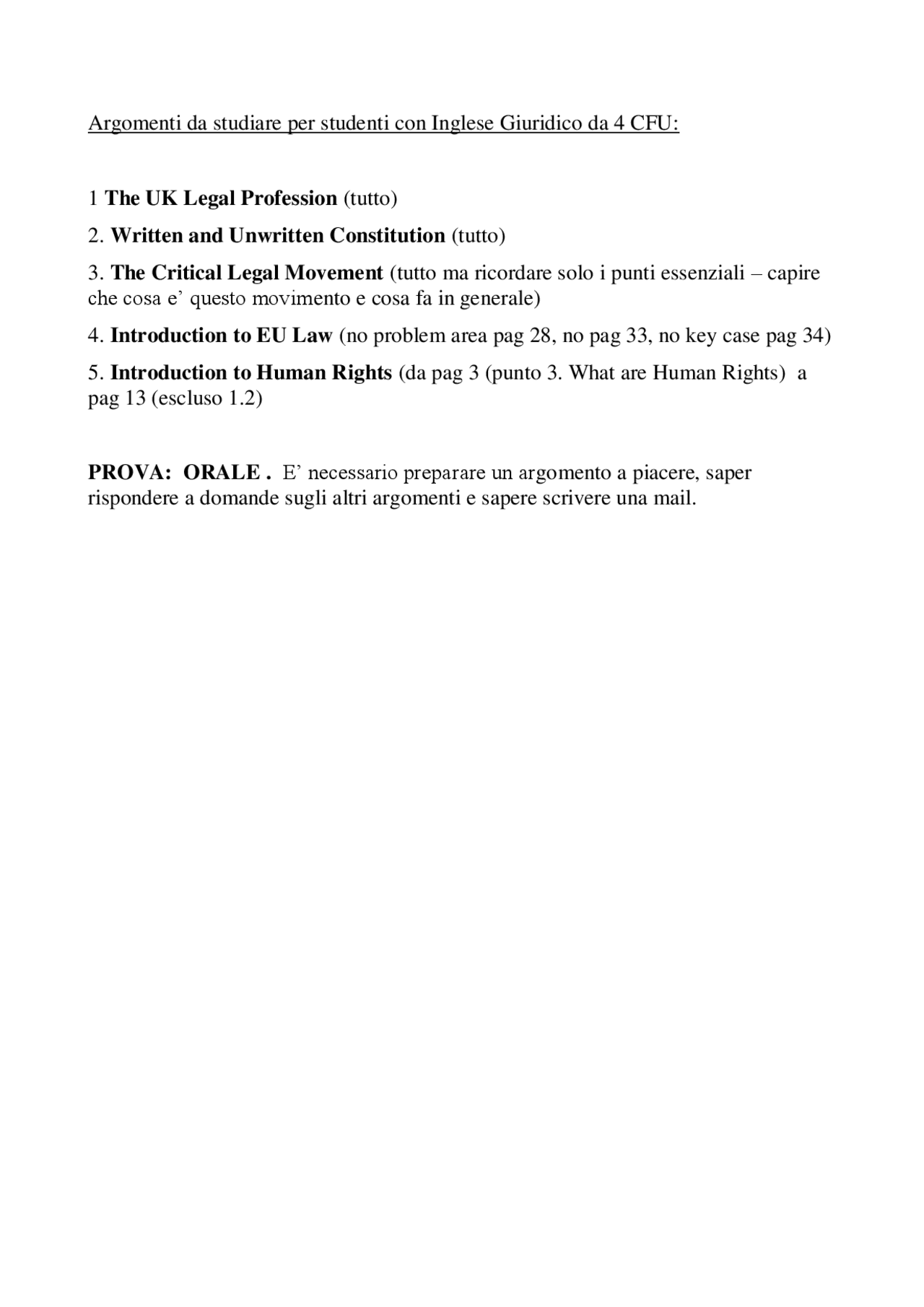 Programma di Inglese Specialistico da 4 CFU - Docsity