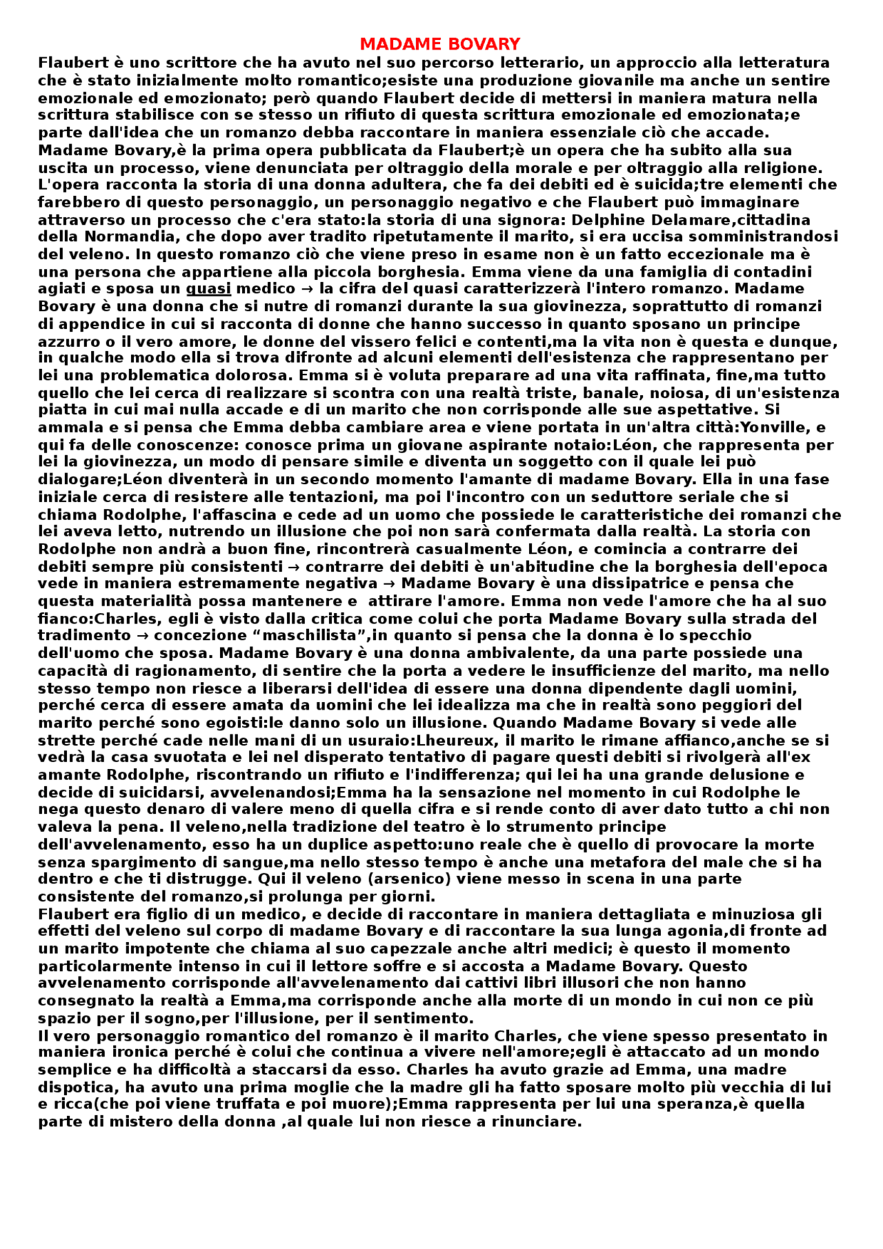 Riassunto E Commento Madame Bovary Di Flaubert Appunti Di