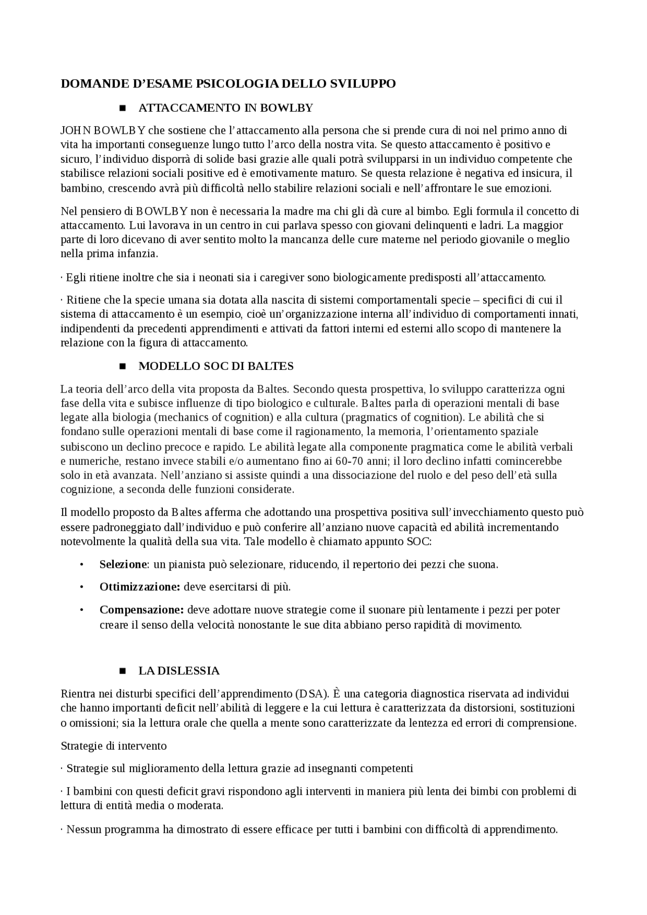 Domande Esame Psicologia Dello Sviluppo Docsity