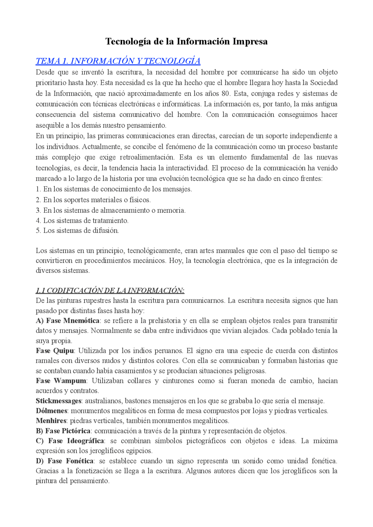 Apuntes Tecnologías De La Información Impresa Docsity