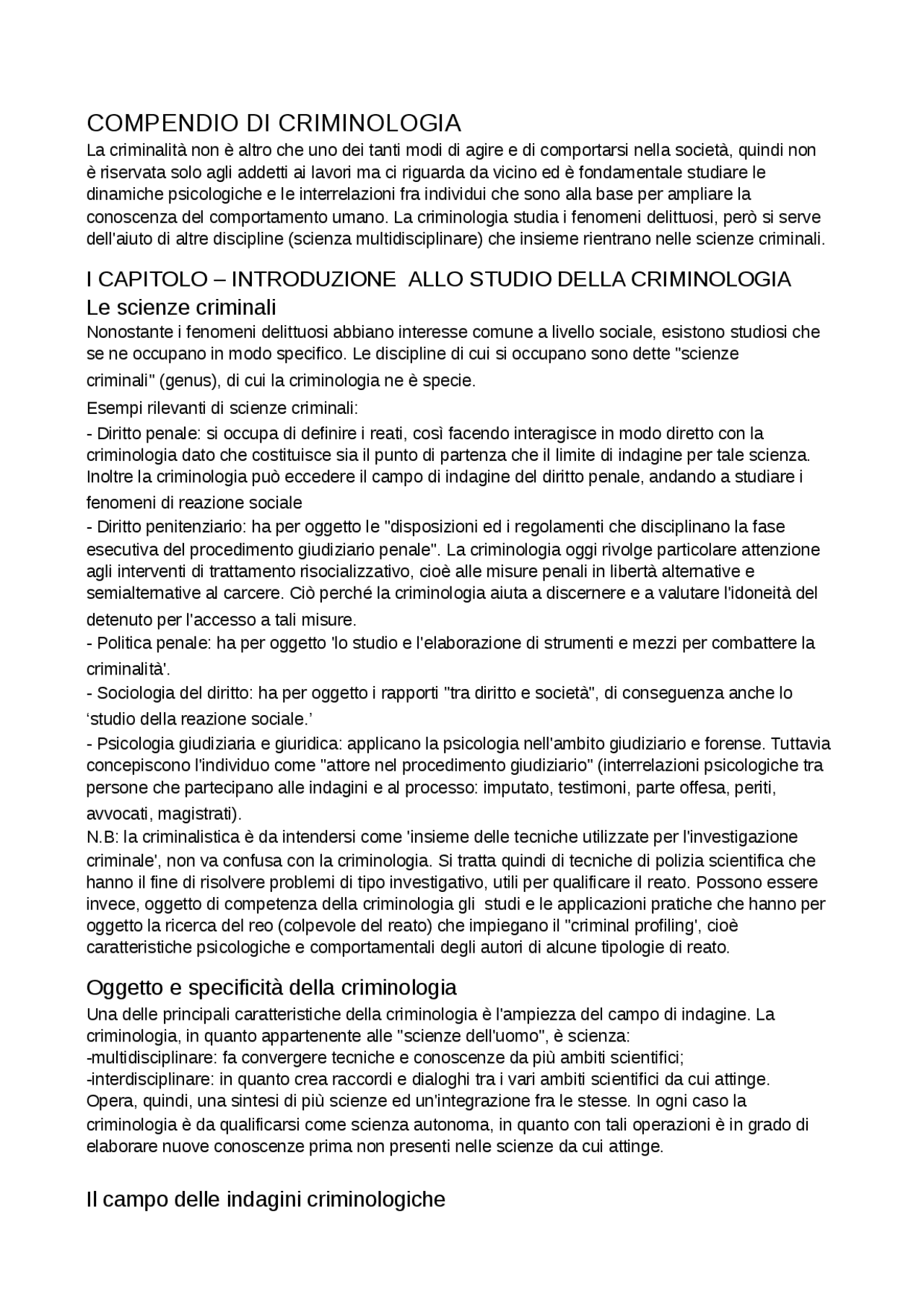 Compendio Di Criminologia Riassunto Ponti Merzagora Docsity