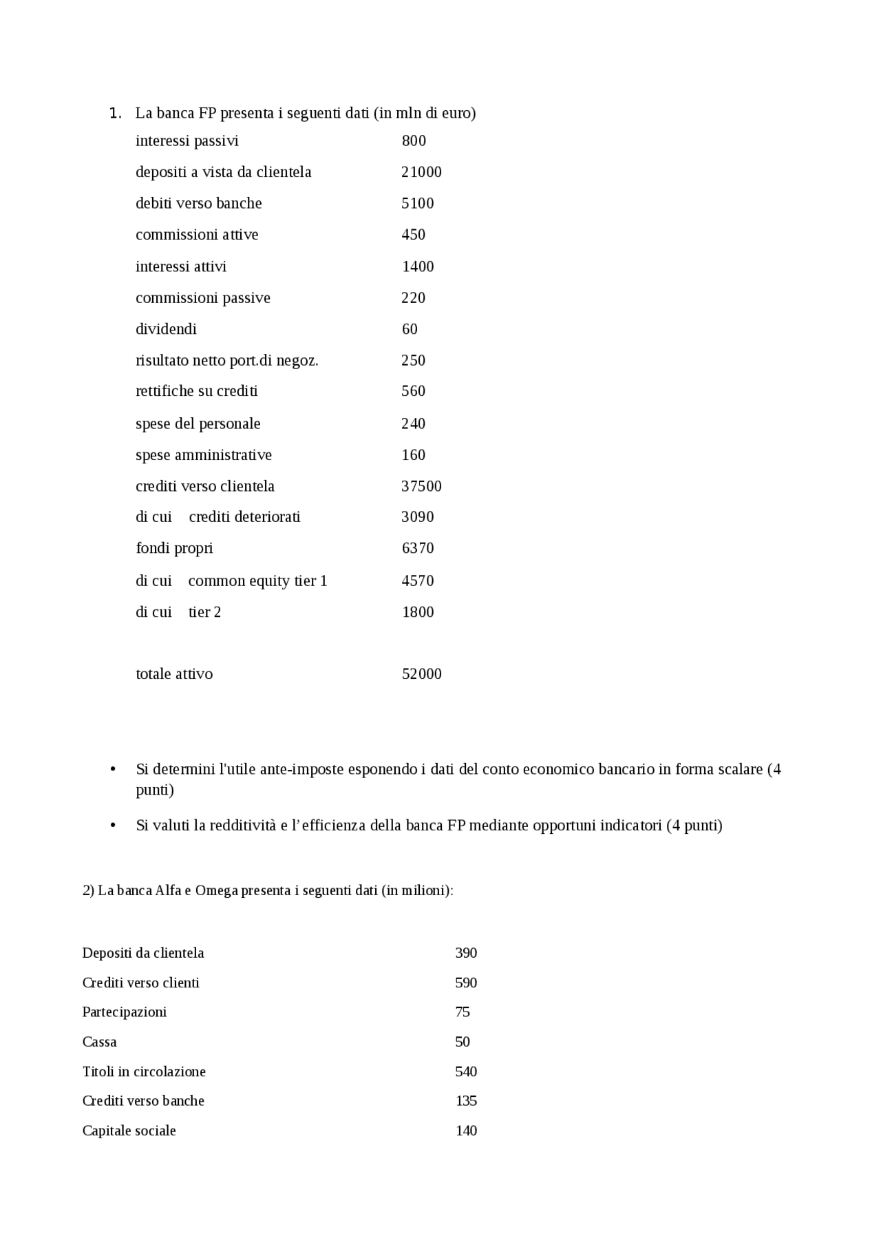 Esercizi Bilancio Bancario Docsity