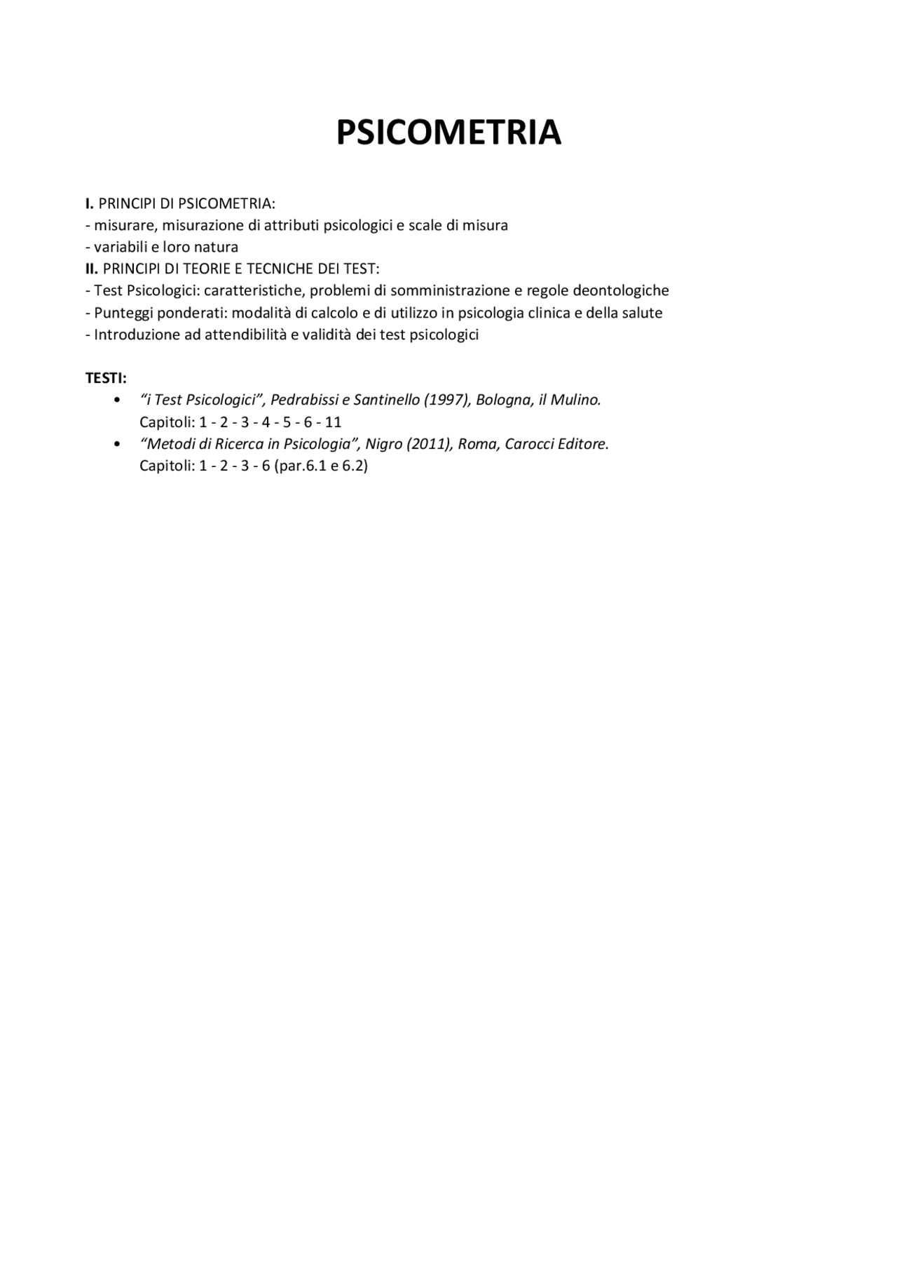 Principi Di Psicometria Docsity