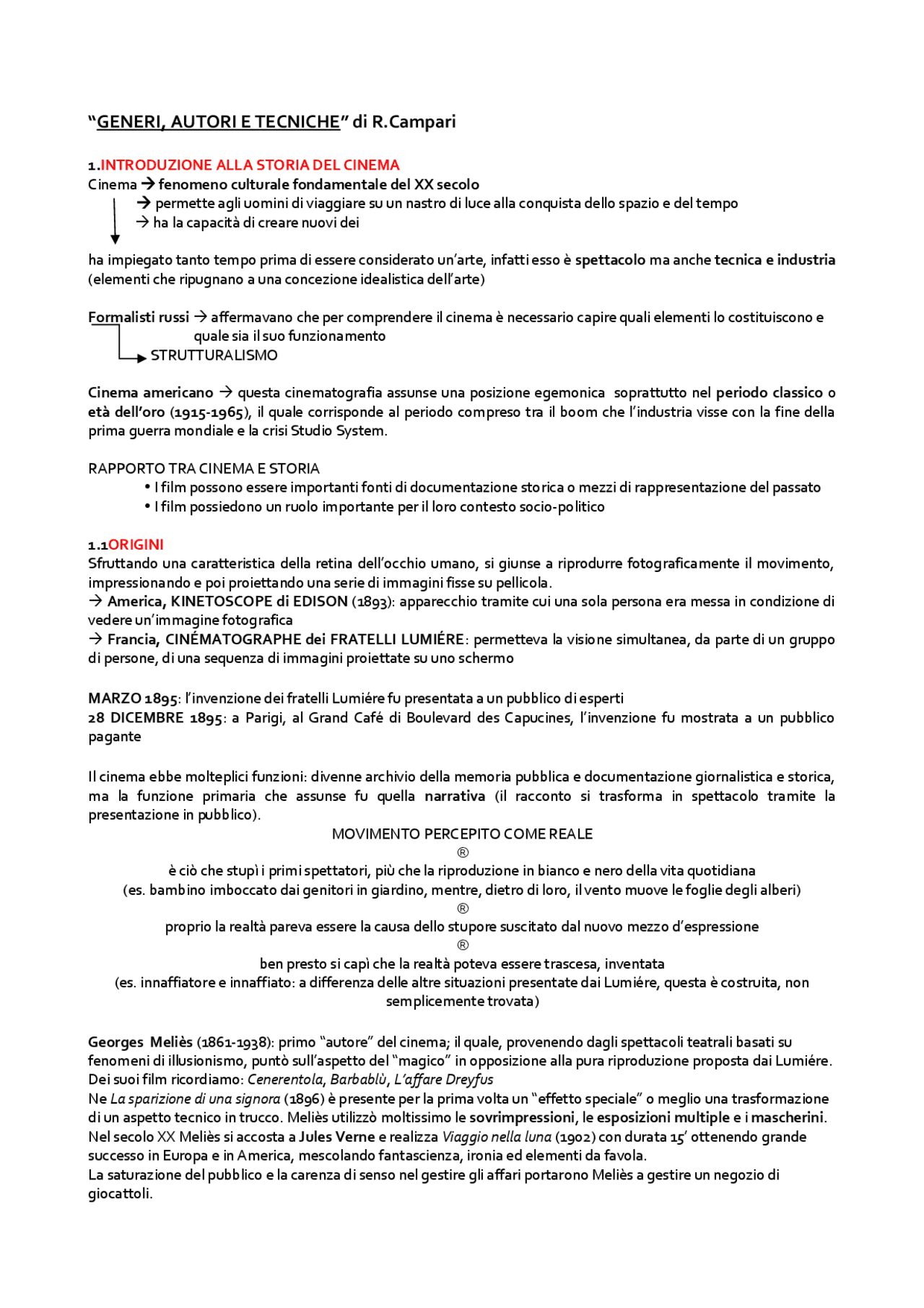 Generi Autori E Tecniche R Campari Docsity