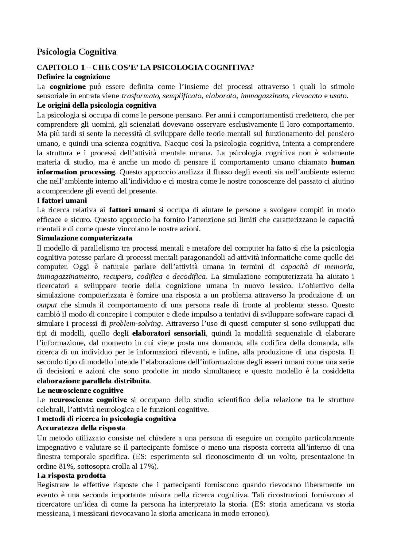 Psicologia Cognitiva Teoria E Pratica Docsity