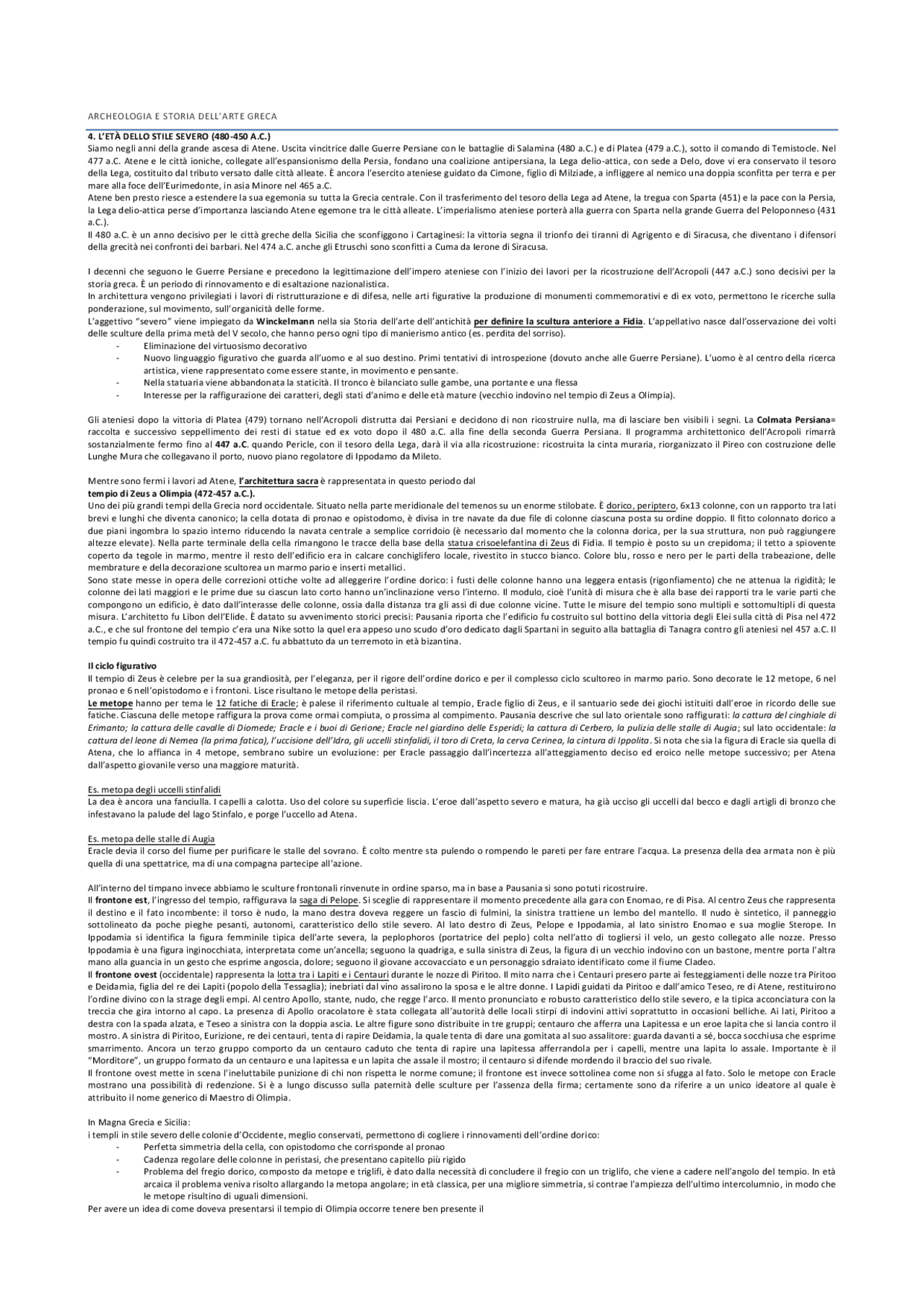 Riassunto Manuale Di Arte Greca G Bejor M Castoldi C Lambrugo