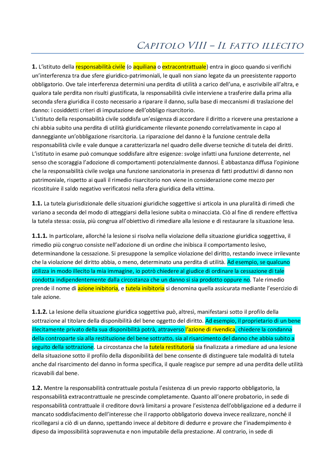 Il fatto illecito | Sintesi del corso di Diritto Privato | Docsity