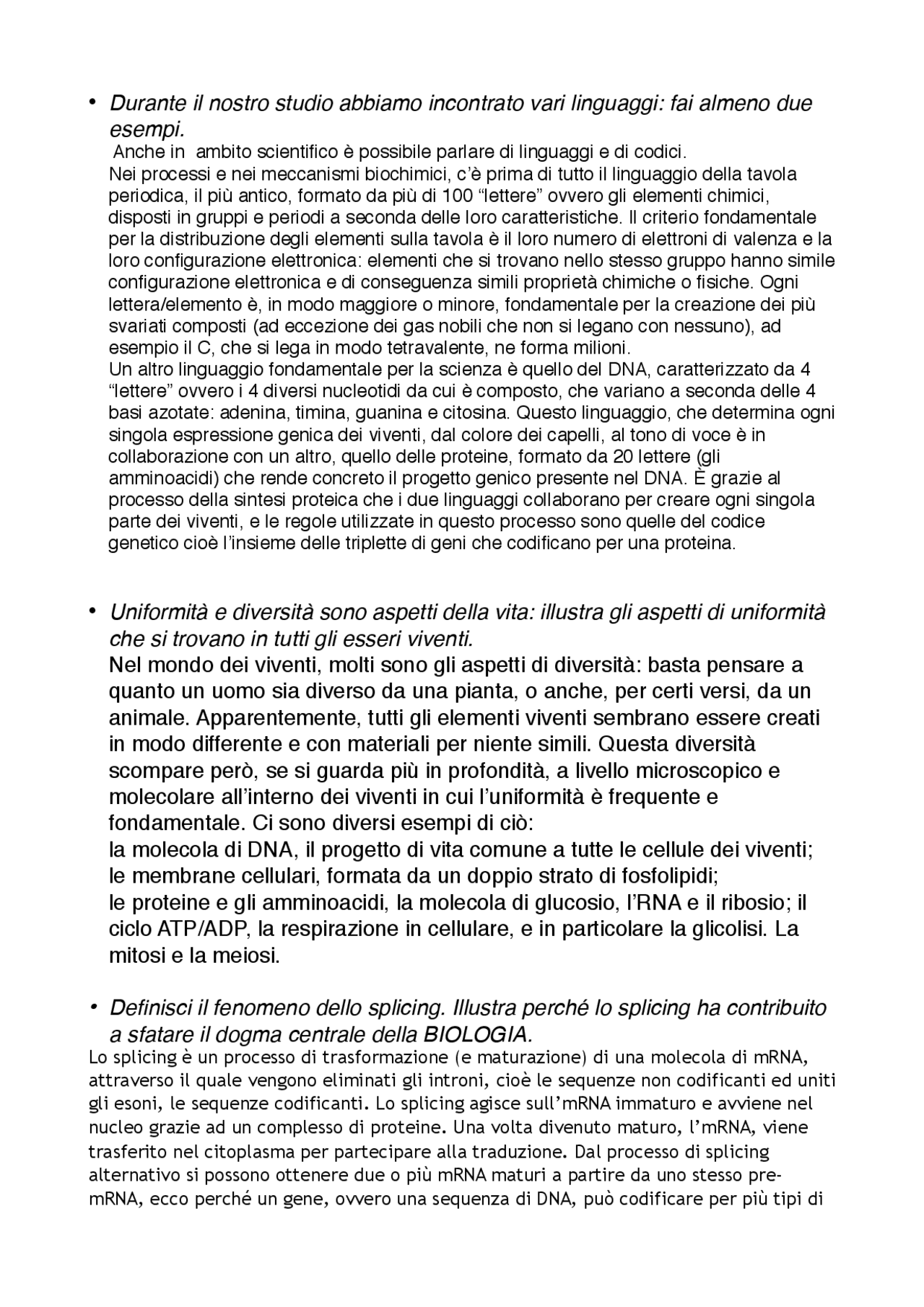 Domande Scienze Programma Quinto Anno Docsity