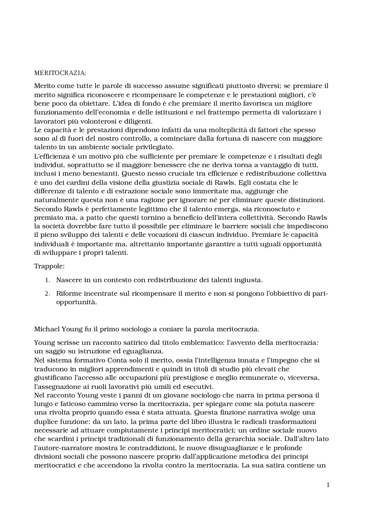 Appunti meritocrazia - Docsity