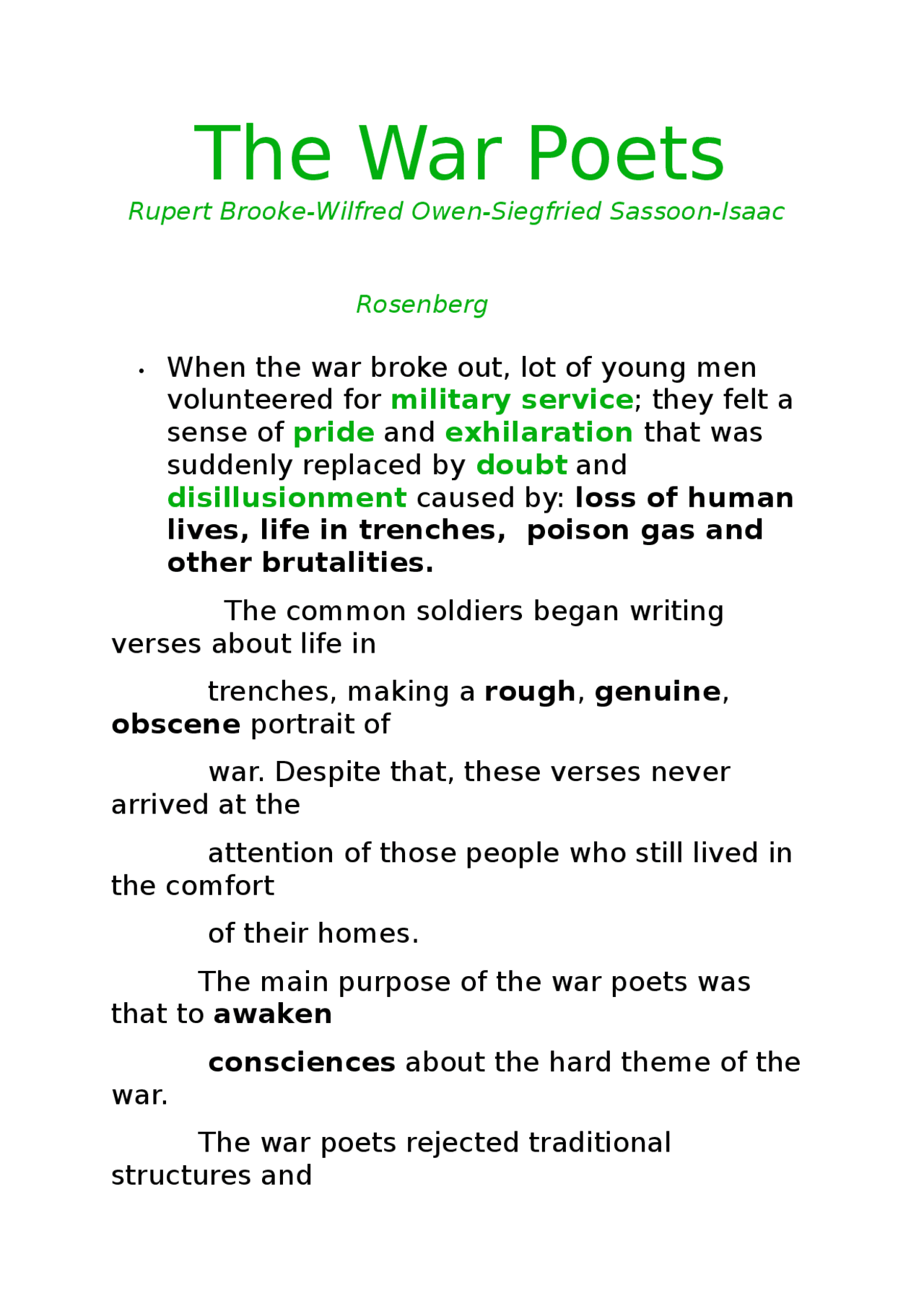 The War Poets, riassunto sui cosiddetti "poeti della guerra" in lingua ...