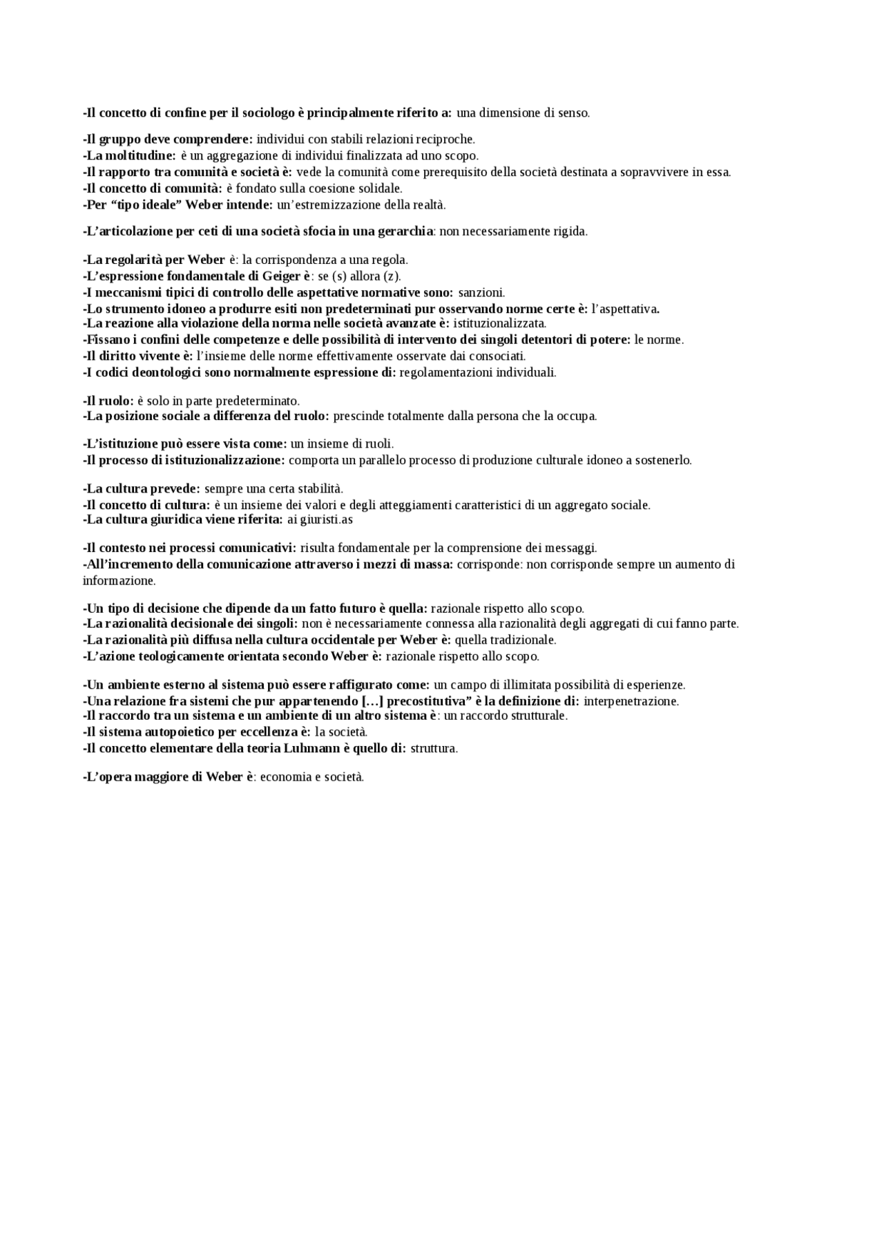Risposte Esame Sociologia Generale Docsity