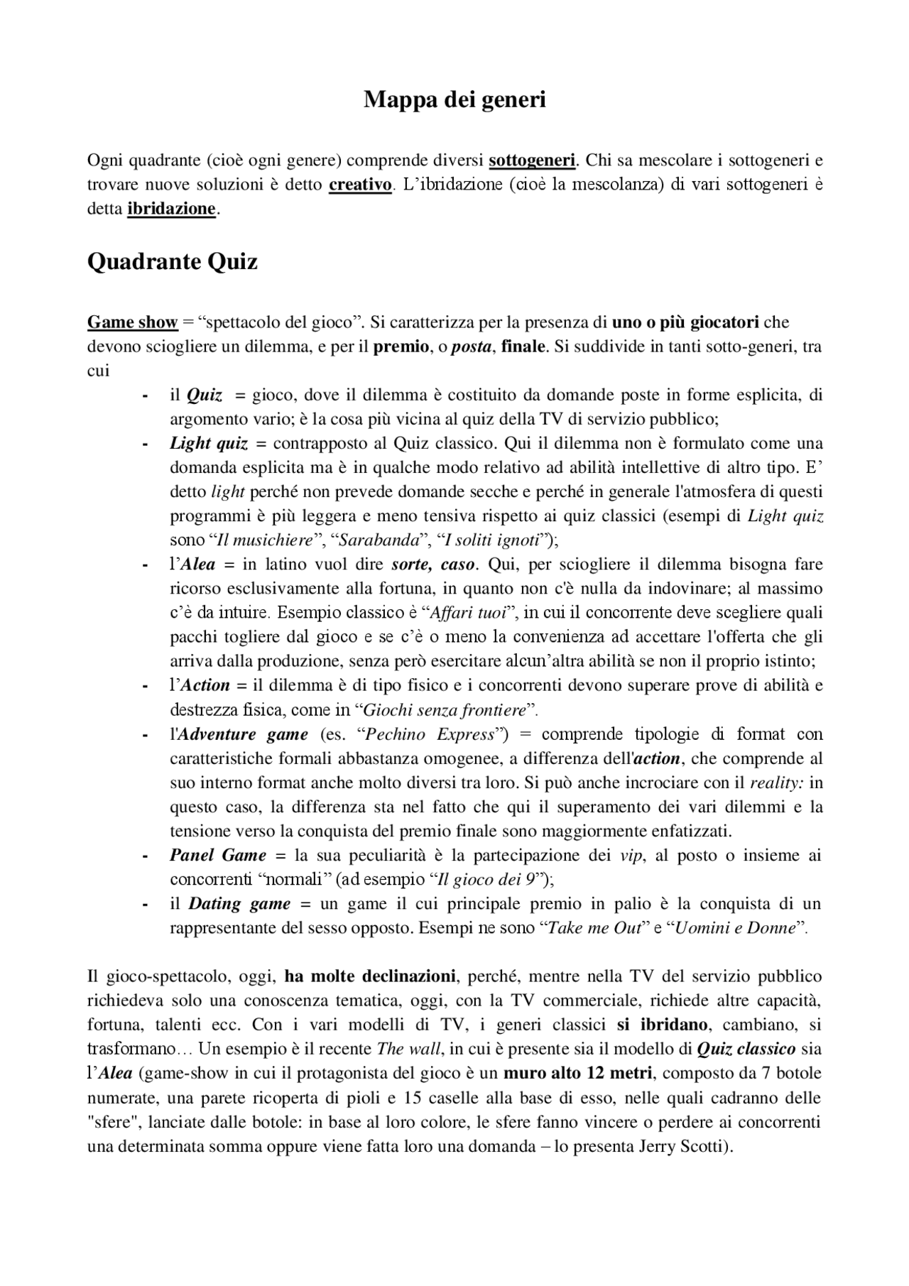 Televisione Di Carlo Freccero Riassunto I Vari Generi E Sottogeneri