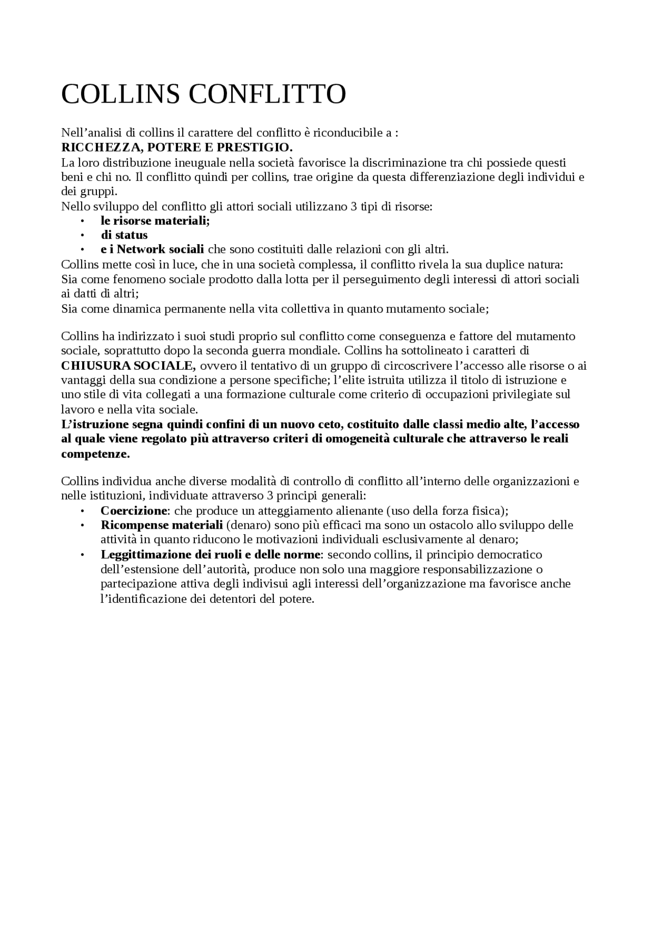 Randall Collins La Teoria Del Conflitto Appunti Di Sociologia Docsity