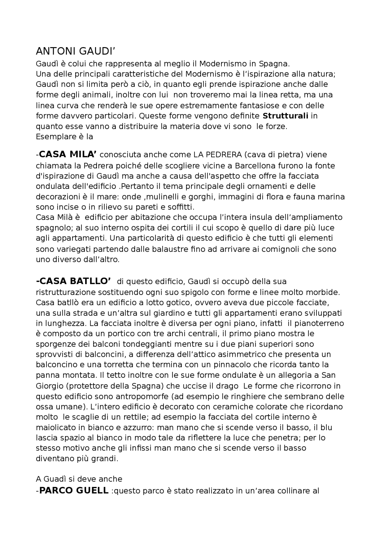 Antonio Gaudì E Il Modernismo Spagnolo Docsity