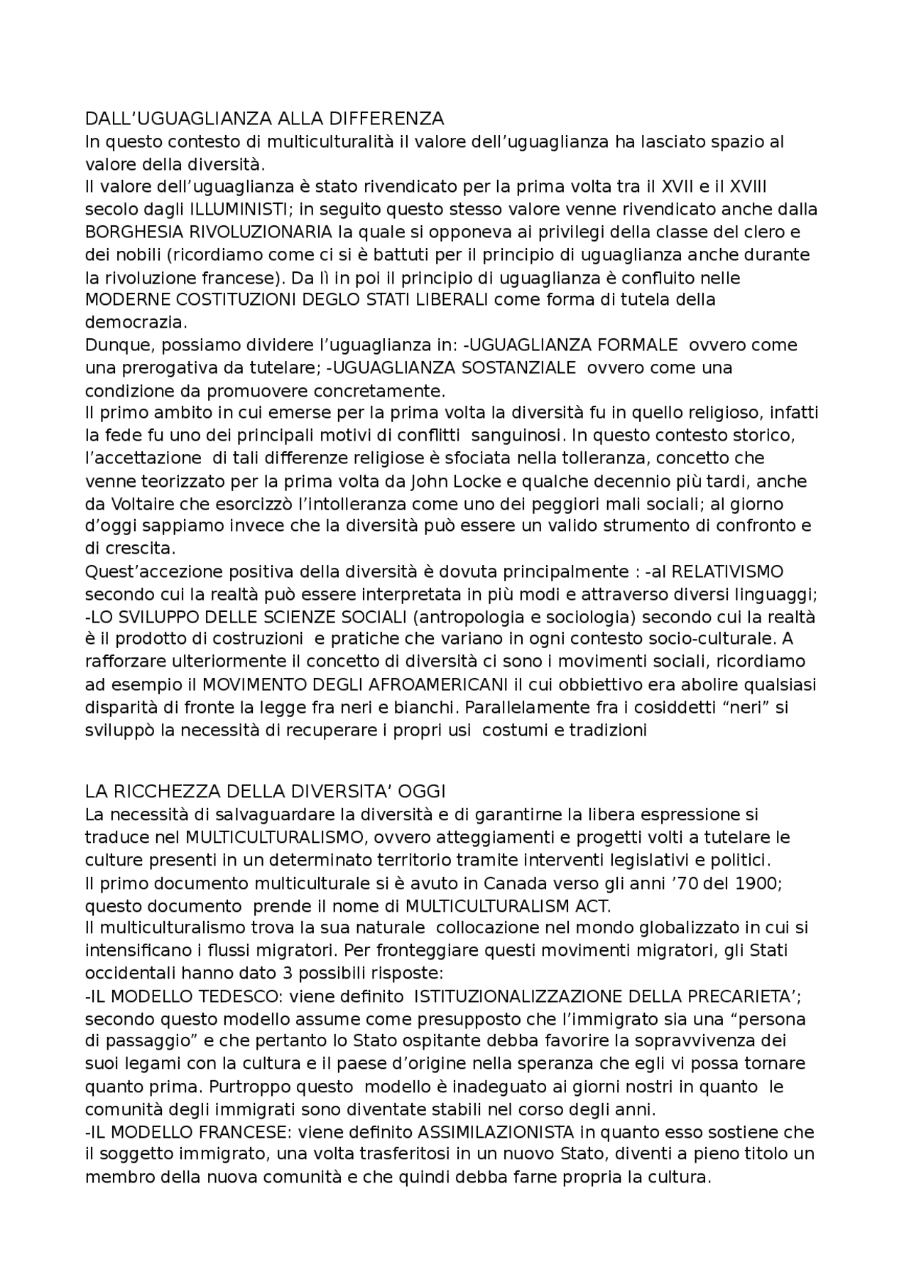 Multiculturalismo E Multiculturità Docsity