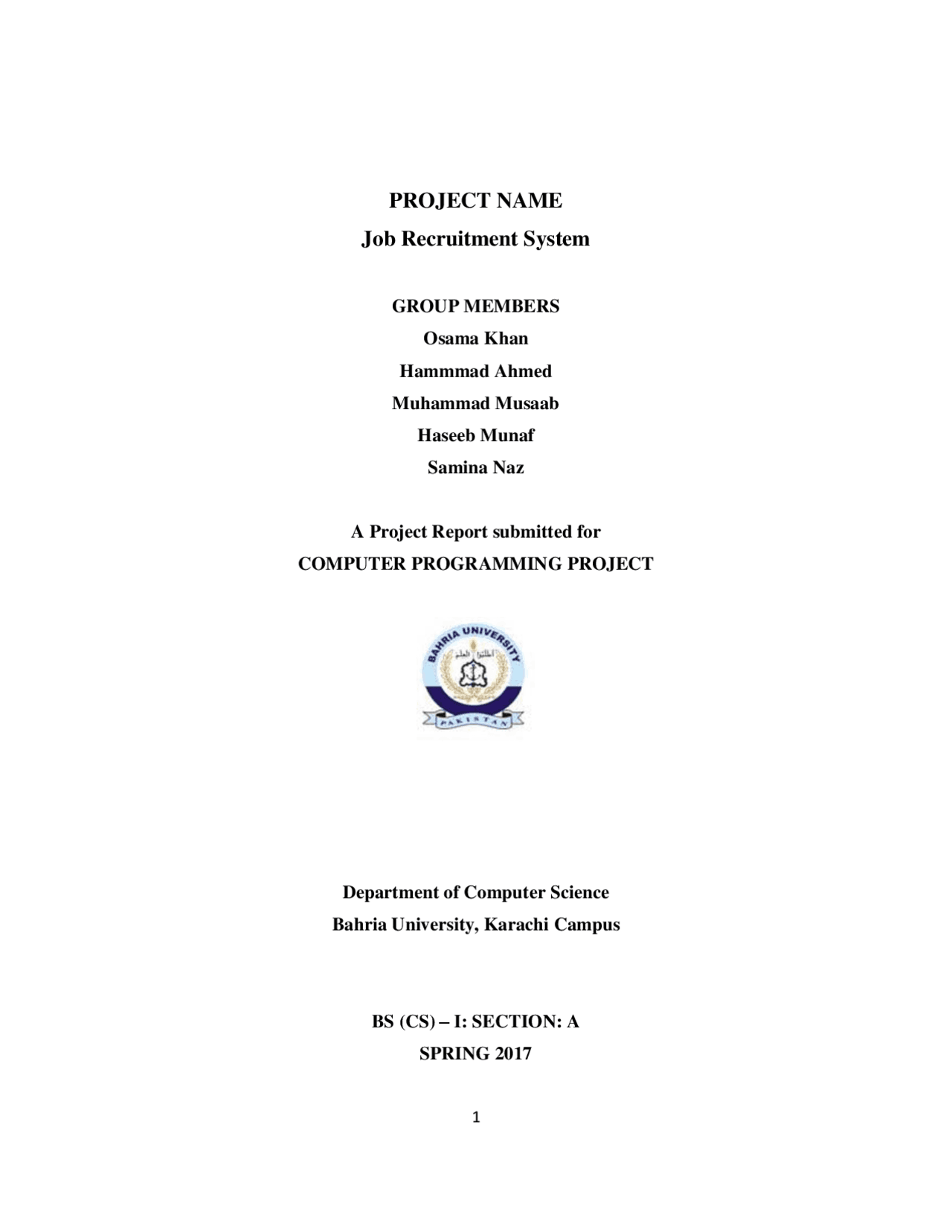 JOB RECRUITMENT SYSTEM REPORT | Study Guides, Projects, Research Computer Programming | Docsity