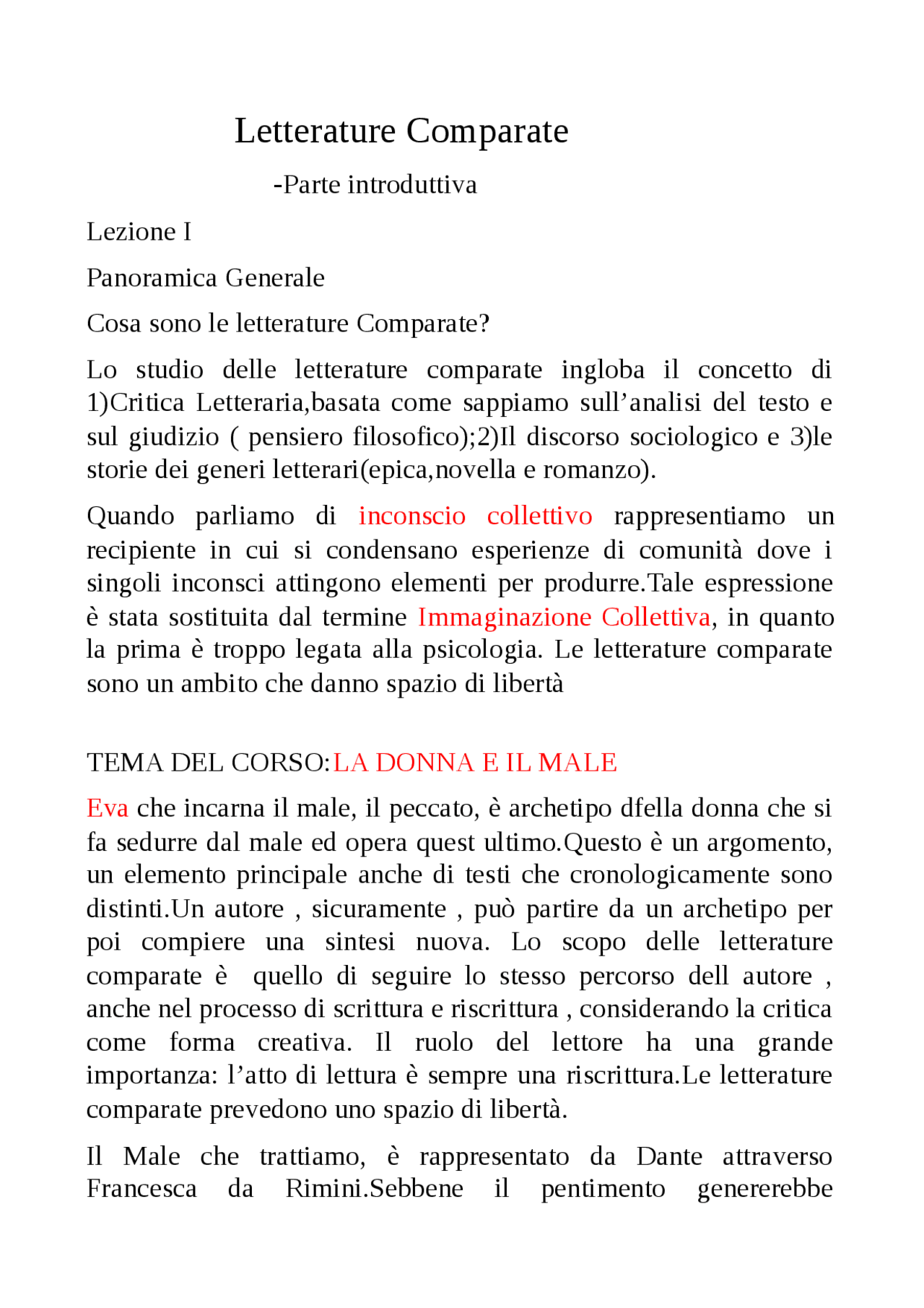 Letterature comparate - Docsity