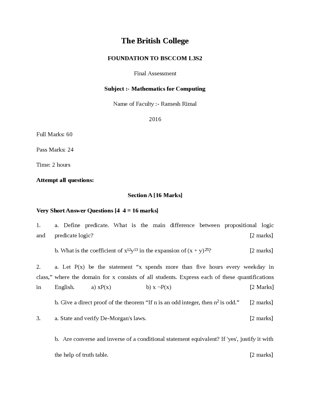 Discrete Mathematics Docsity