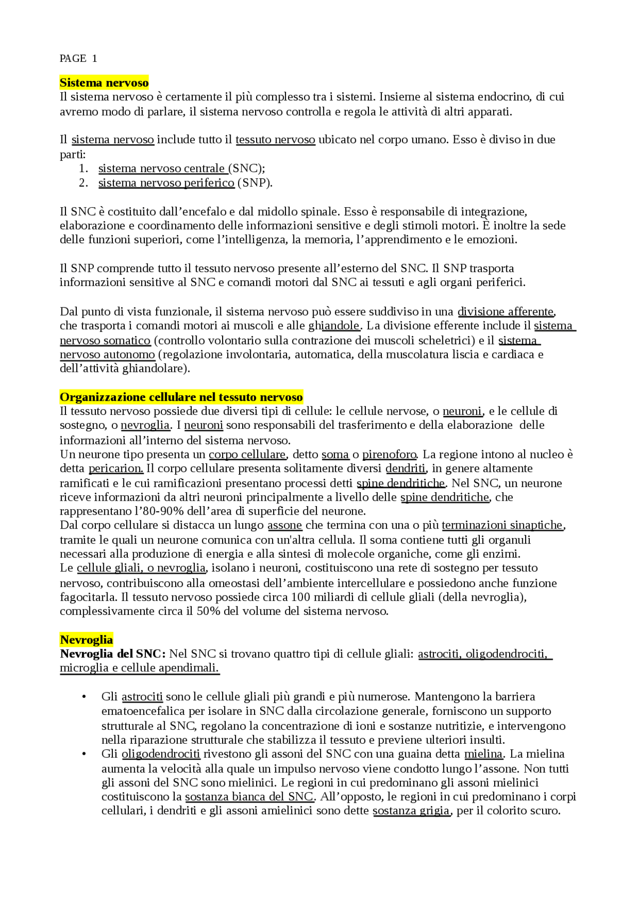 Sistema Nervoso Appunti Docsity