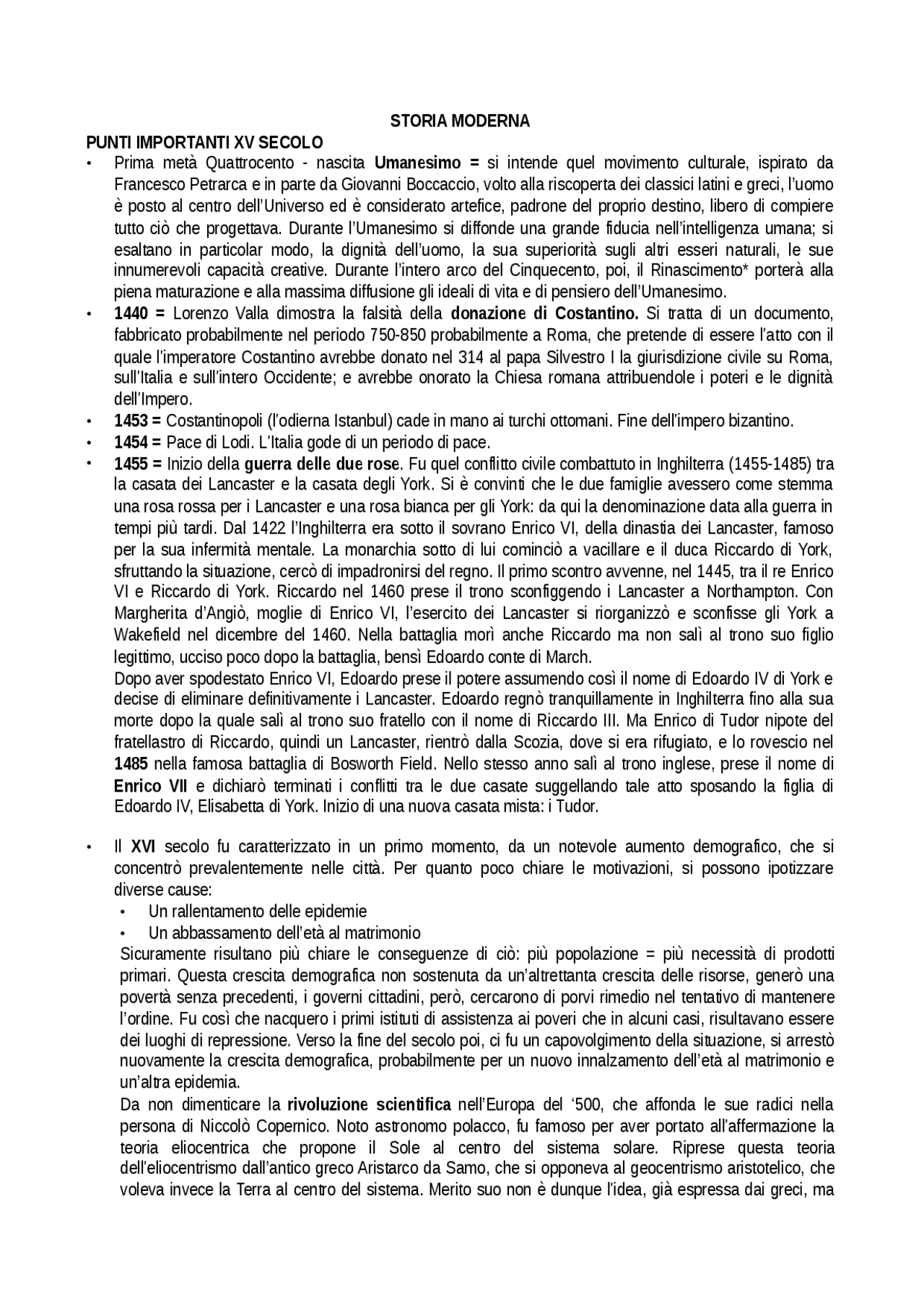 Riassunti Storia Moderna I Docsity
