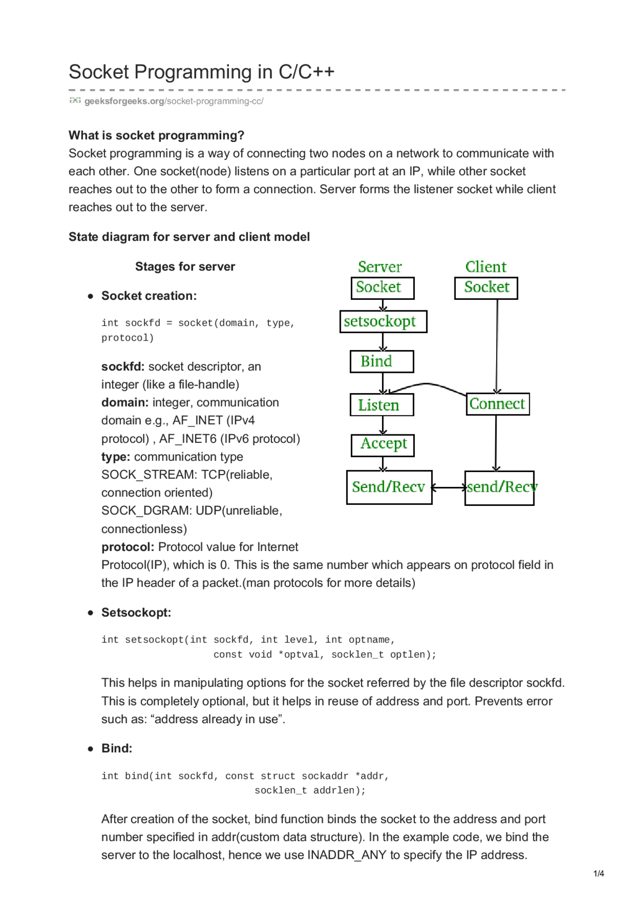 Geeksforgeeks Socket Programming Docsity