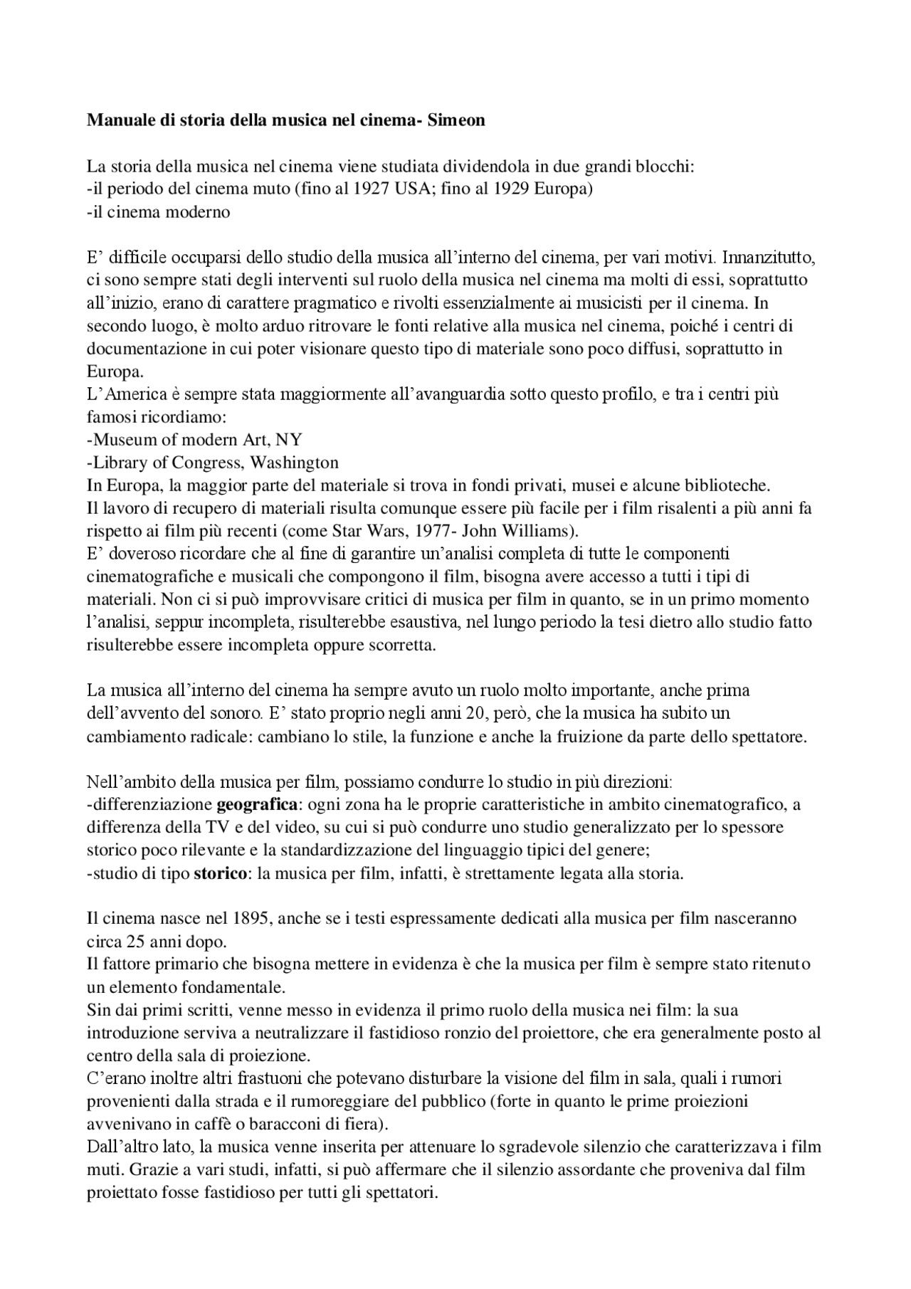 Riassunto Lo Schermo Sonoro Calabretto E Manuale Di Storia Della