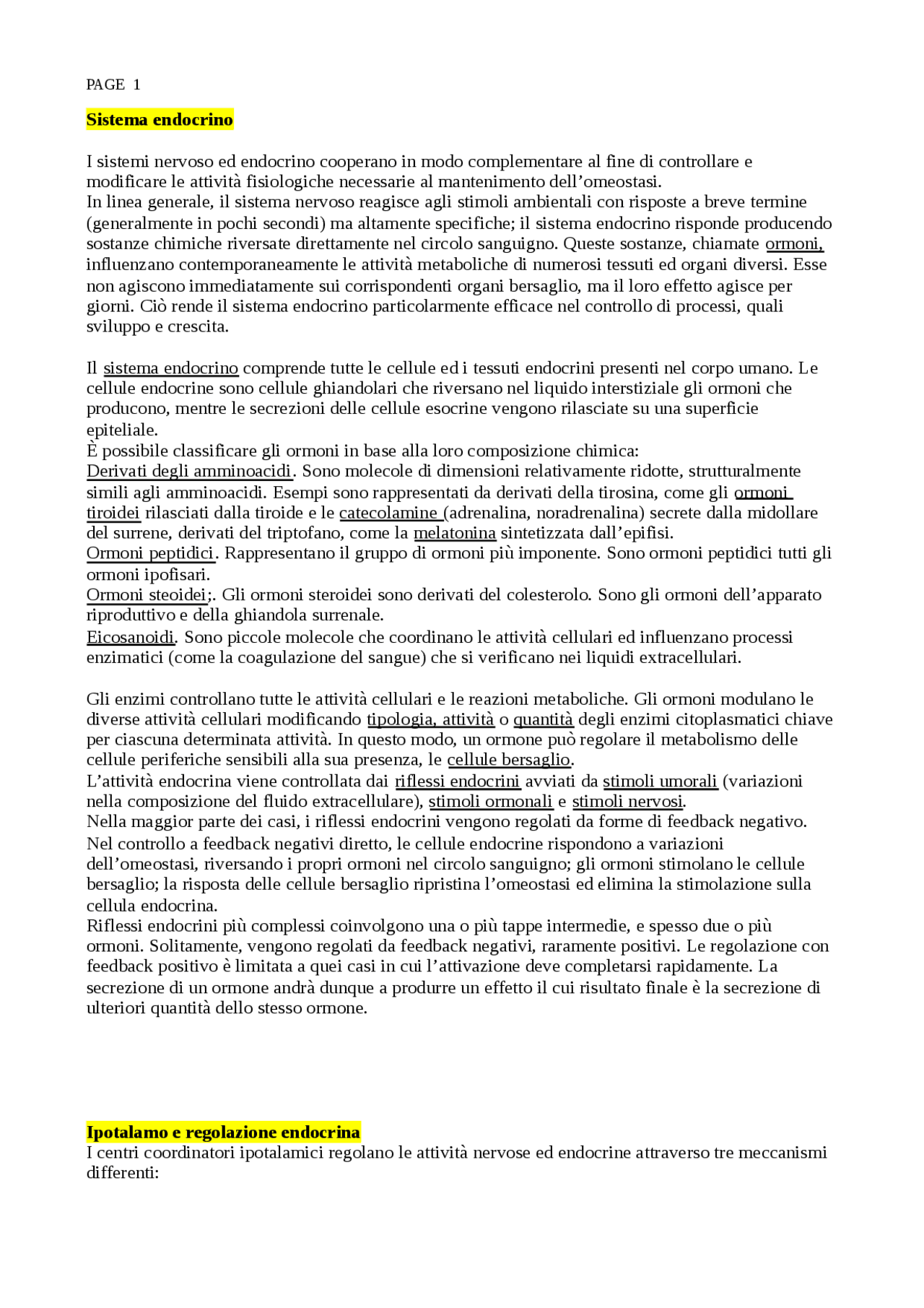 Sistema Endocrino Appunti Docsity