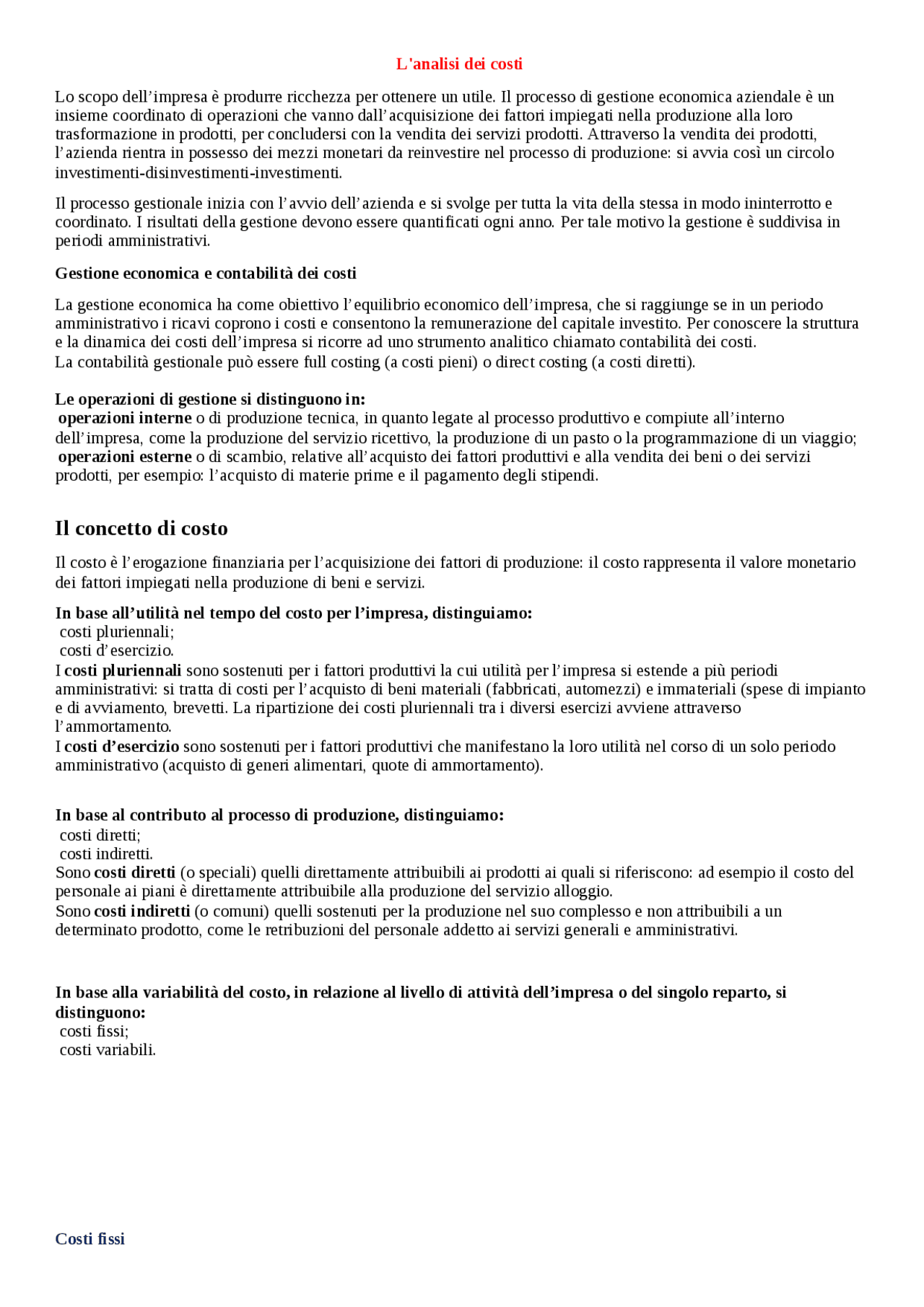 Analisi Dei Costi Fissi E Variabili Docsity