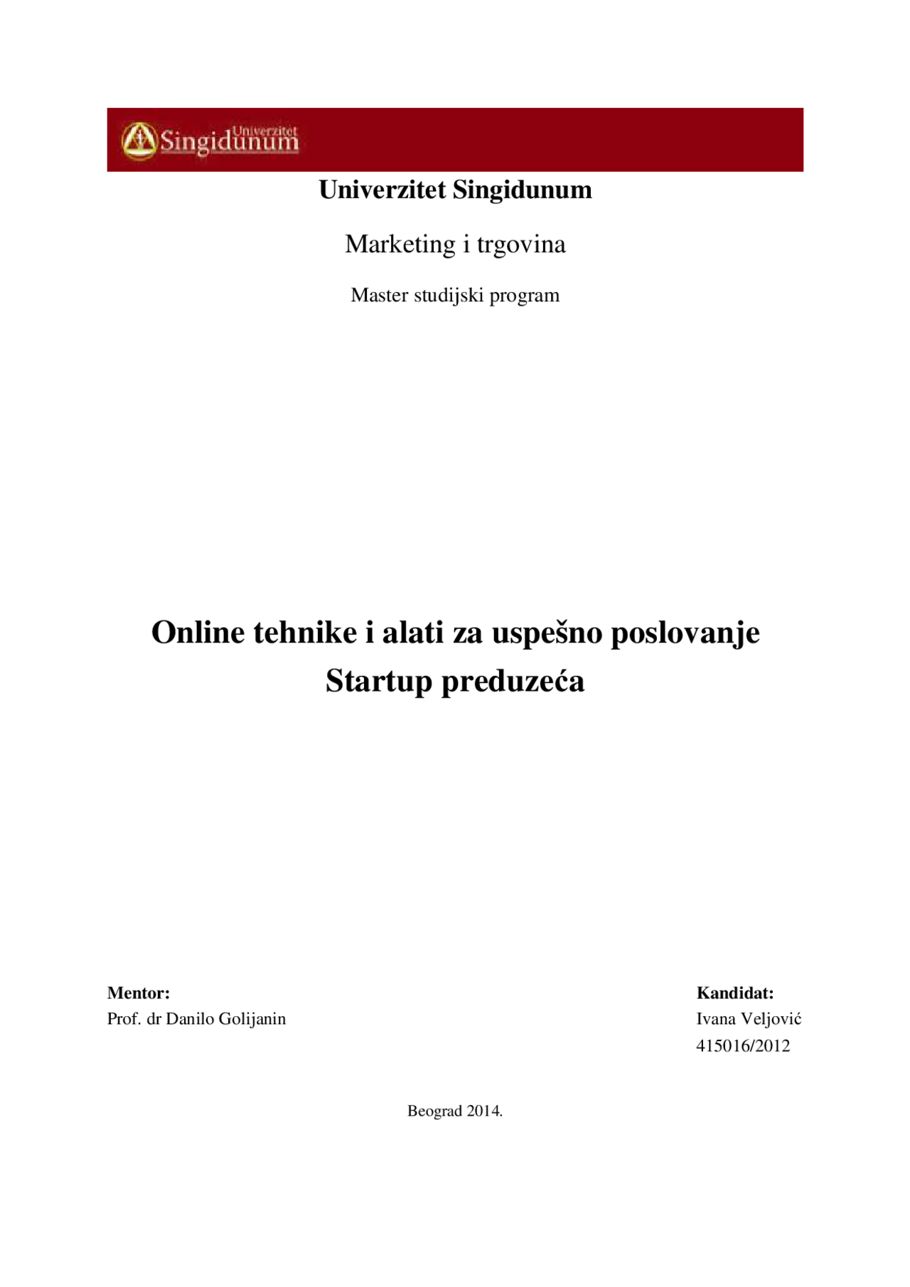 Startup u Srbiji - 1 - seminarski | Esej' predlog Informatika | Docsity