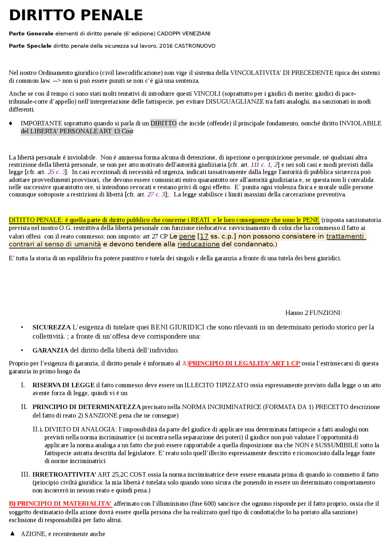 Riassunto Parte Iniziale Di Diritto Penale Docsity
