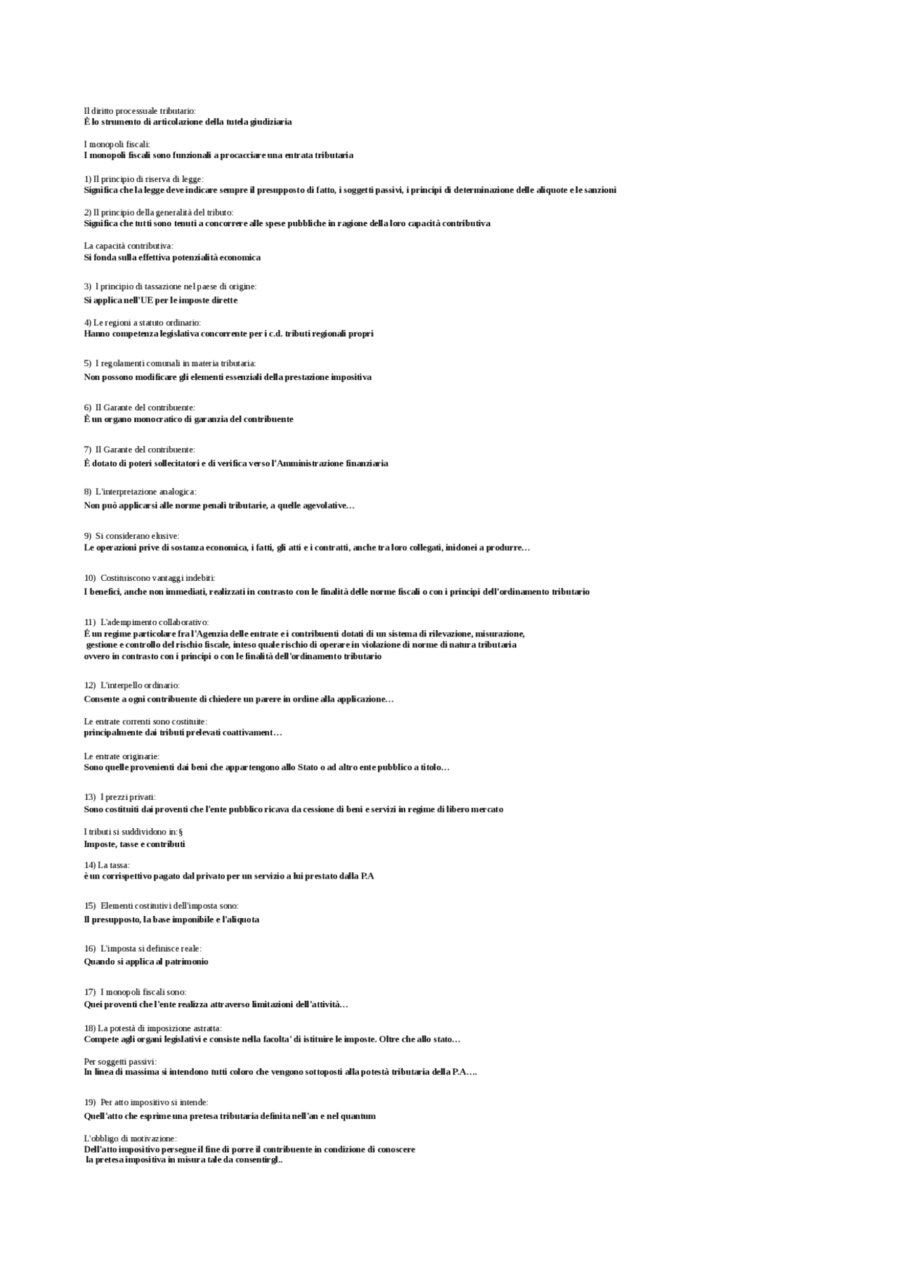 Test Diritto Tributario Docsity