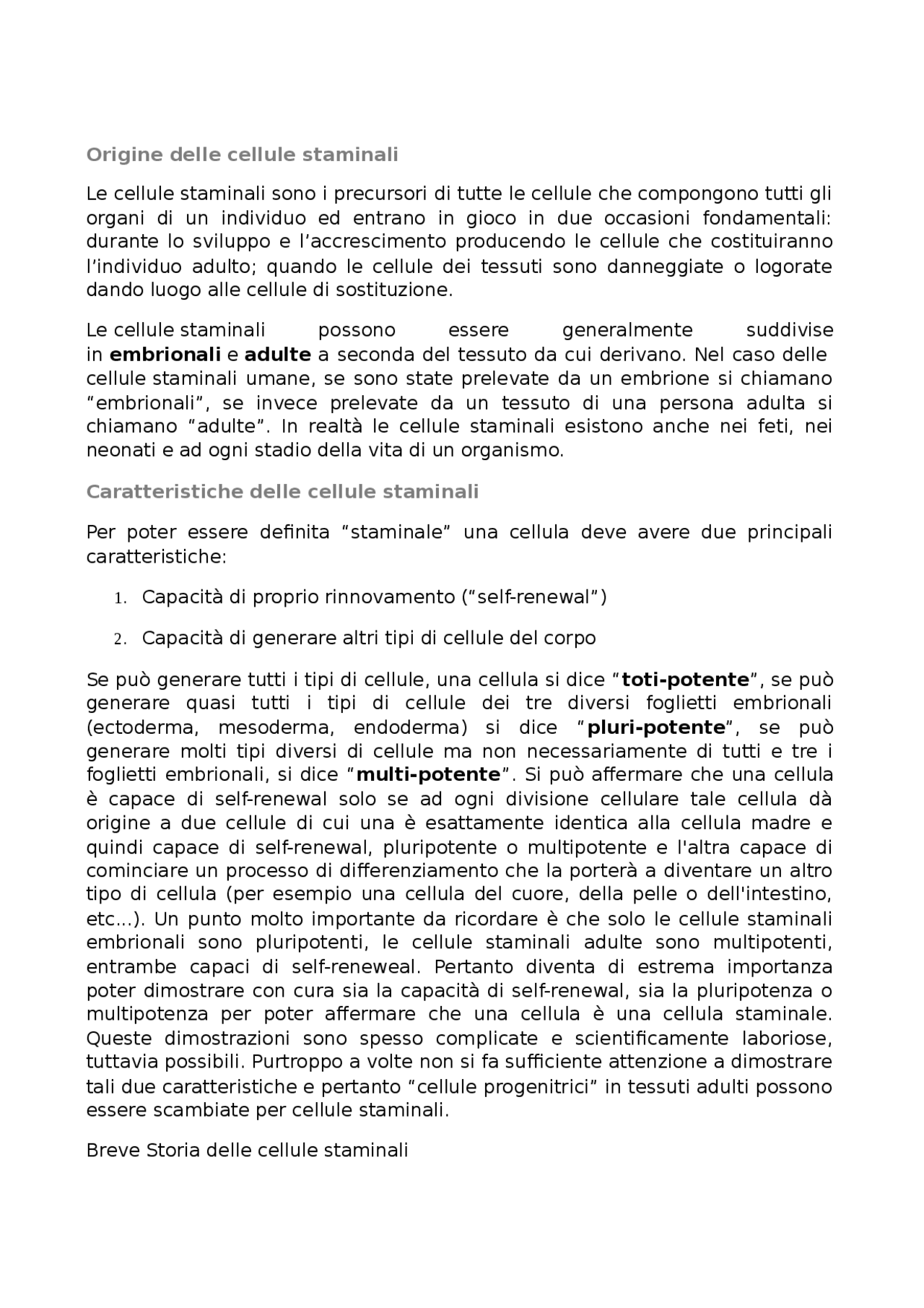 Cellule Staminali Una Sintesi Efficacie Docsity