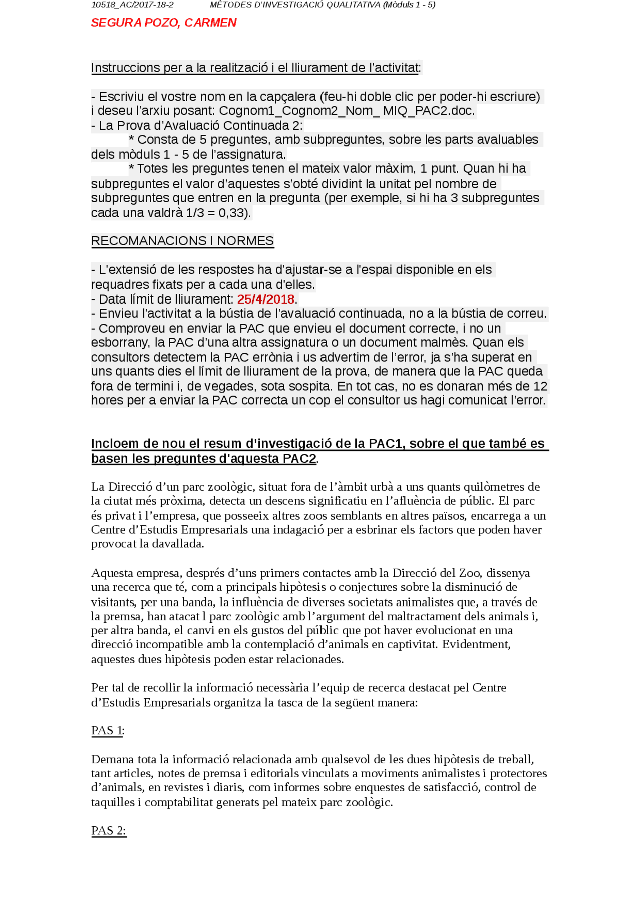 Pac 2 Introducció Als Mètodes D´investigació Qualitatius Ejercicios