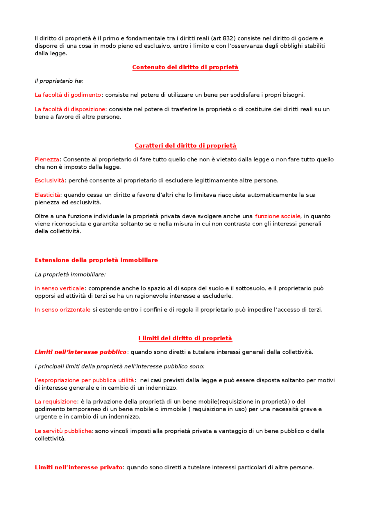 Il Diritto Di Proprietà Appunti Di Diritto Docsity