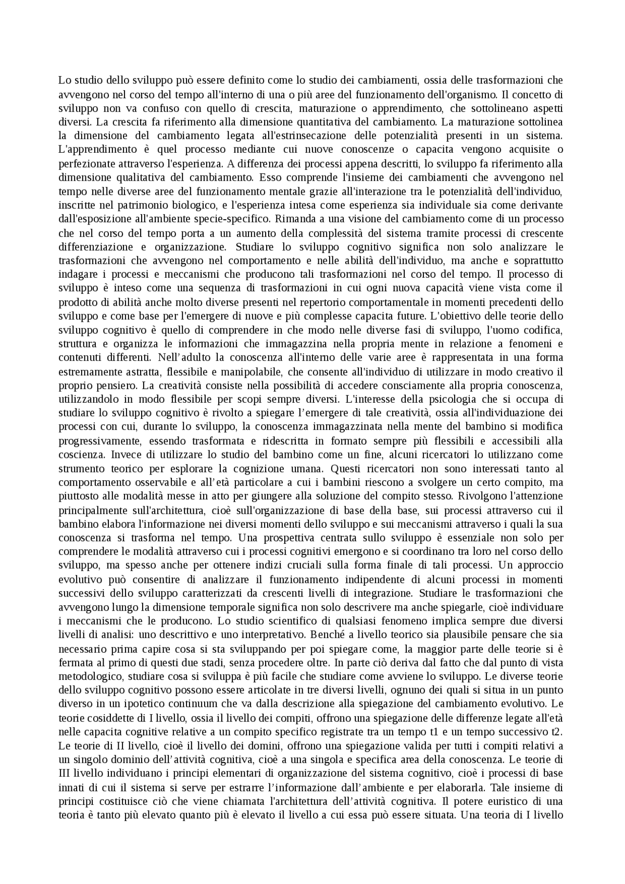 Sviluppo Cognitivo Riassunto Docsity