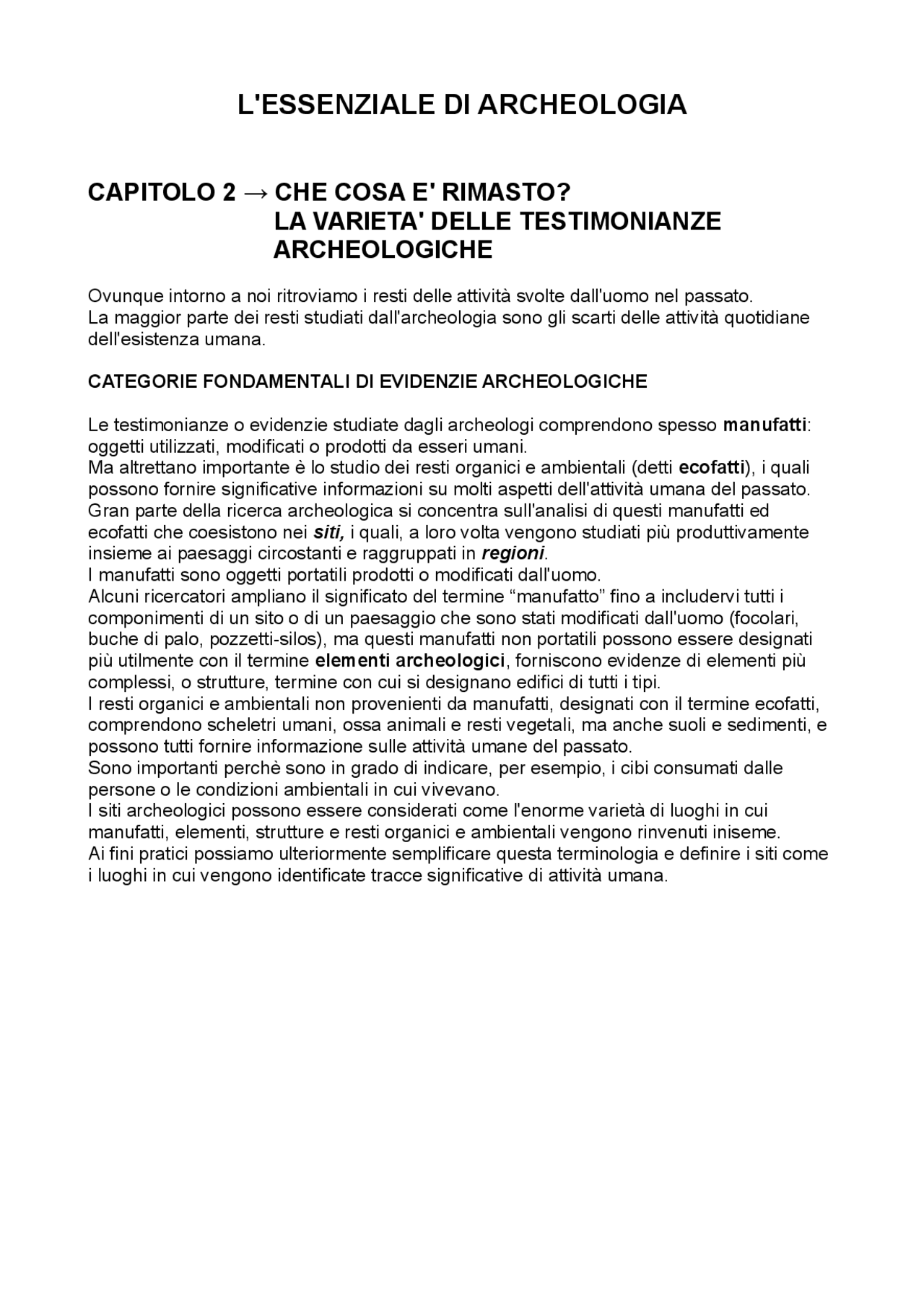 Lessenziale Di Archeologia Docsity