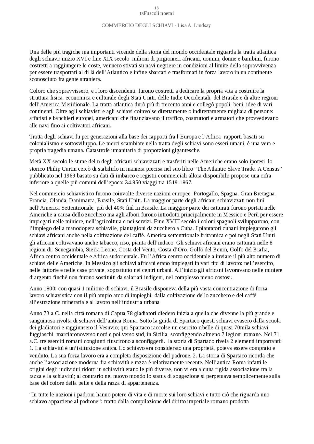 Il Commercio Degli Schiavi La Linsday Riassunto Docsity