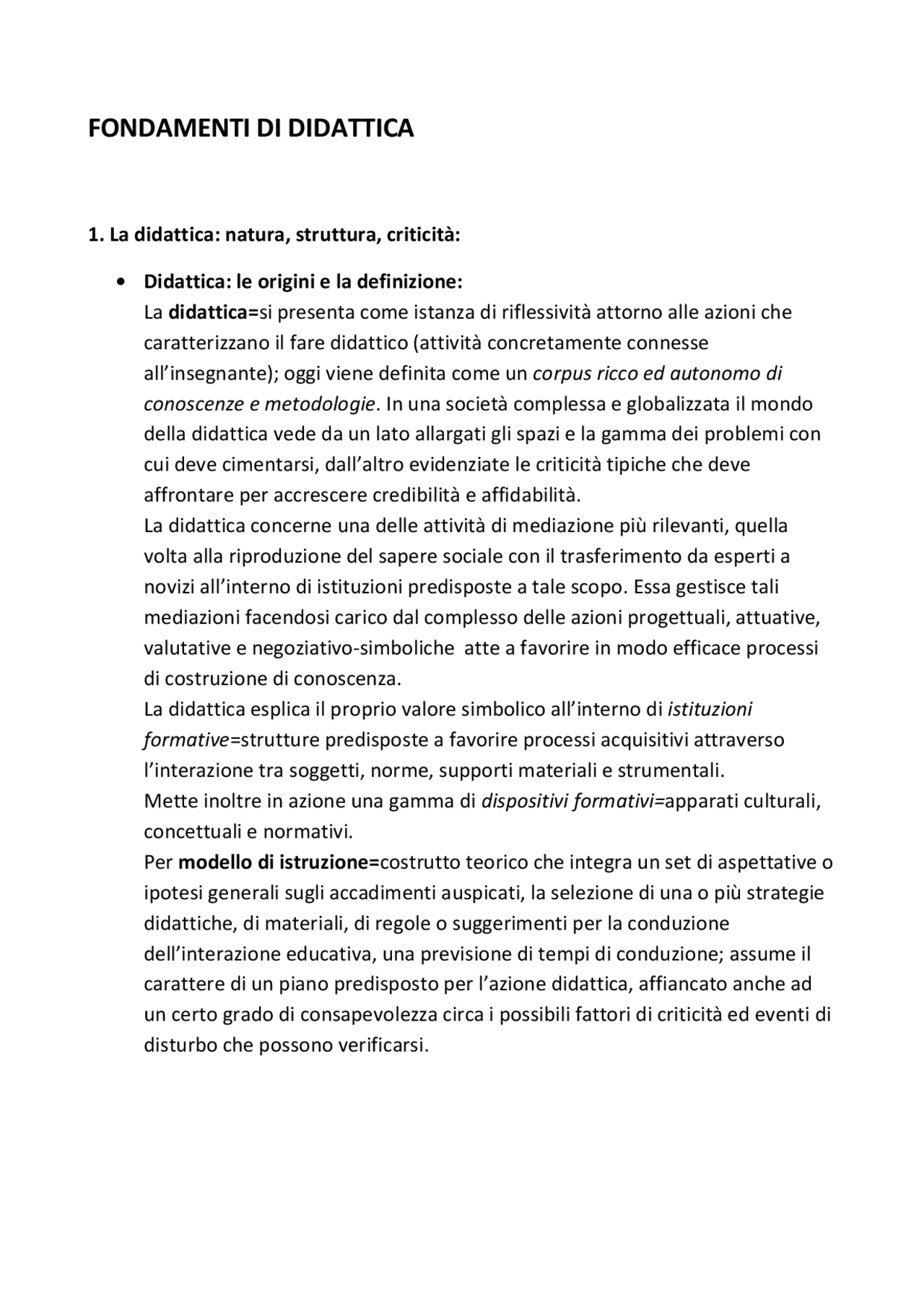 Fondamenti Di Didattica Docsity
