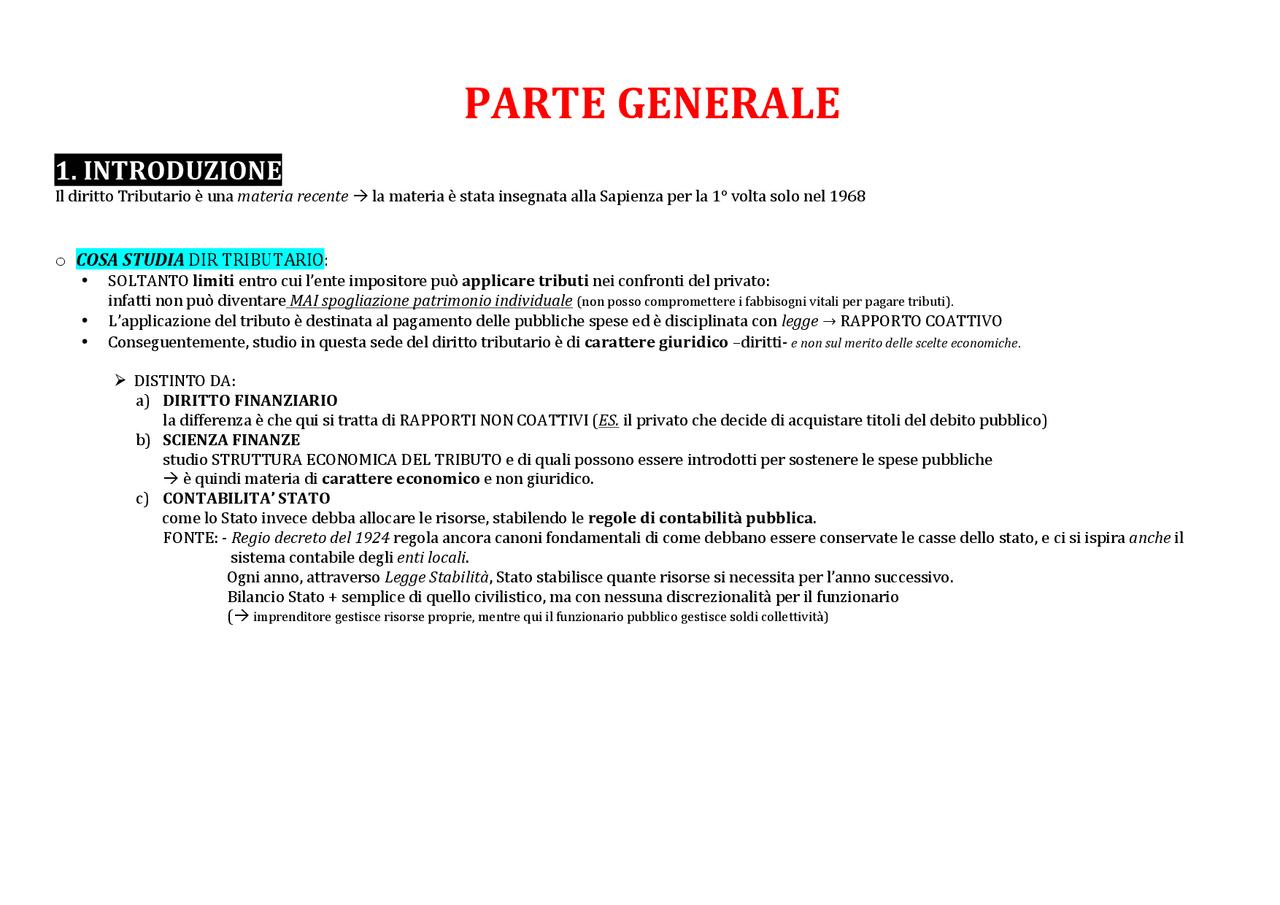 Riassunto Schematico Diritto Tributario Docsity