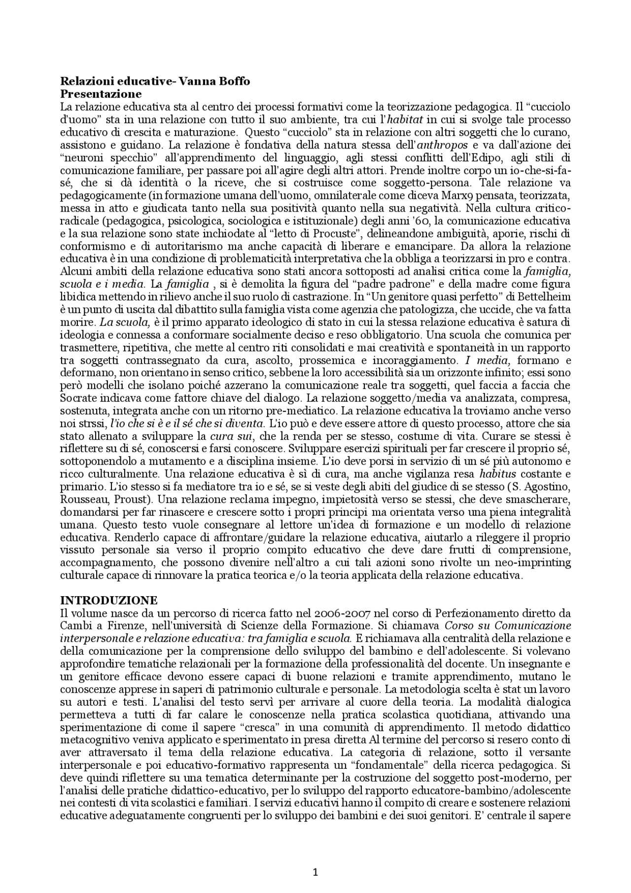 Riassunto Completo Del Libro Relazioni Educative Docsity