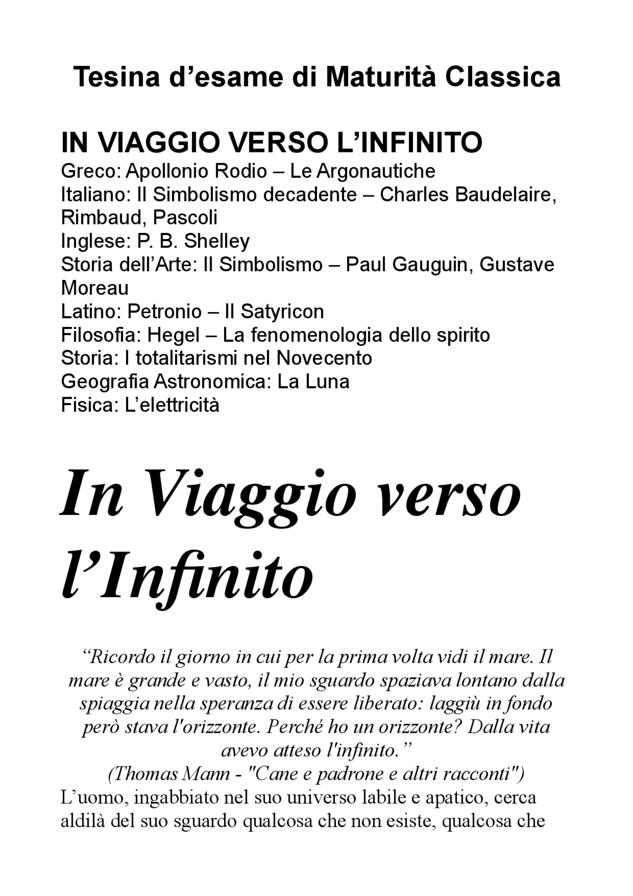 Viaggio Verso Linfinito Docsity