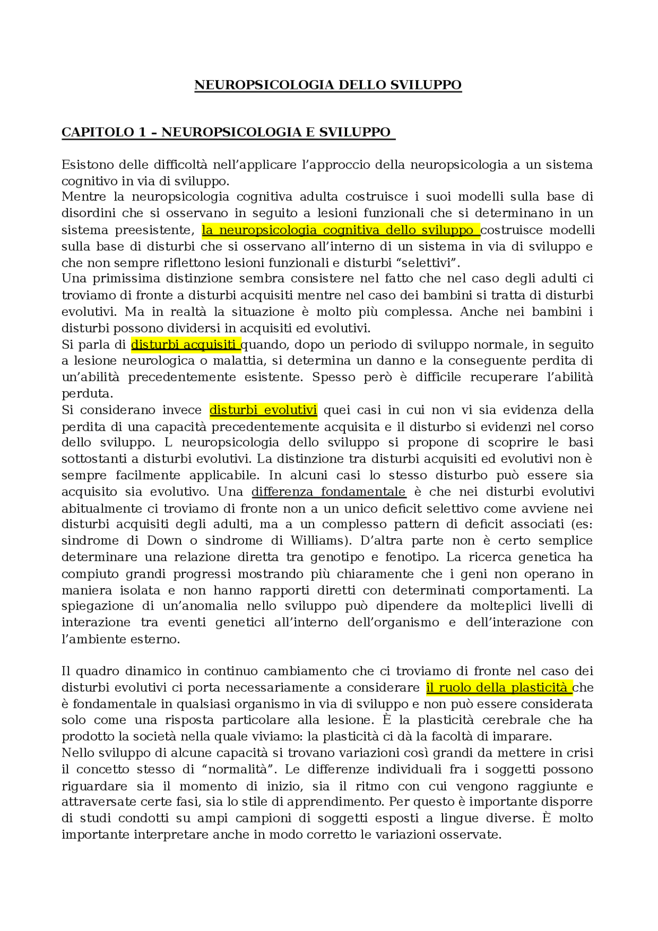 Riassunto Di Neuropsicologia Dello Sviluppo Docsity