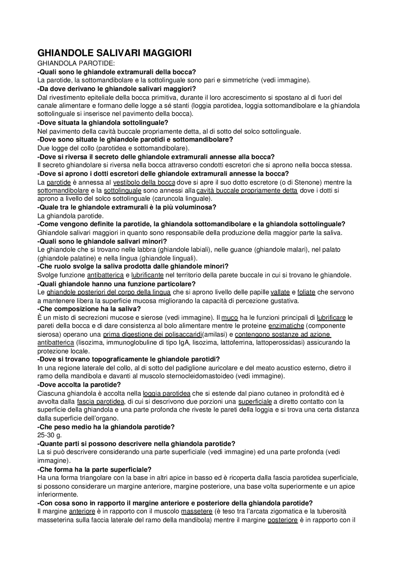 Domande Di Anatomia Su Ghiandole Salivari Maggiori Docsity