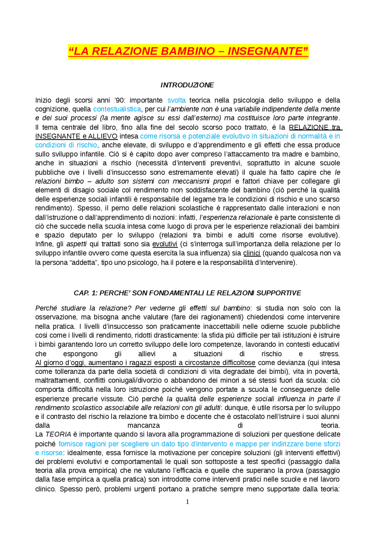 La Relazione Bambino Insegnate Docsity