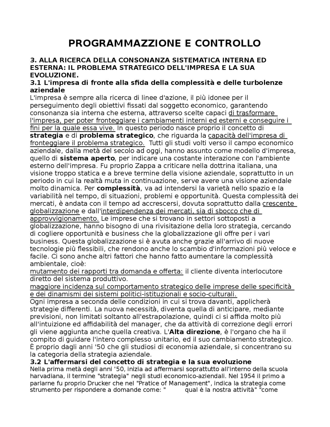 Governo strategico d'impresa | Appunti di Programmazione e controllo | Docsity