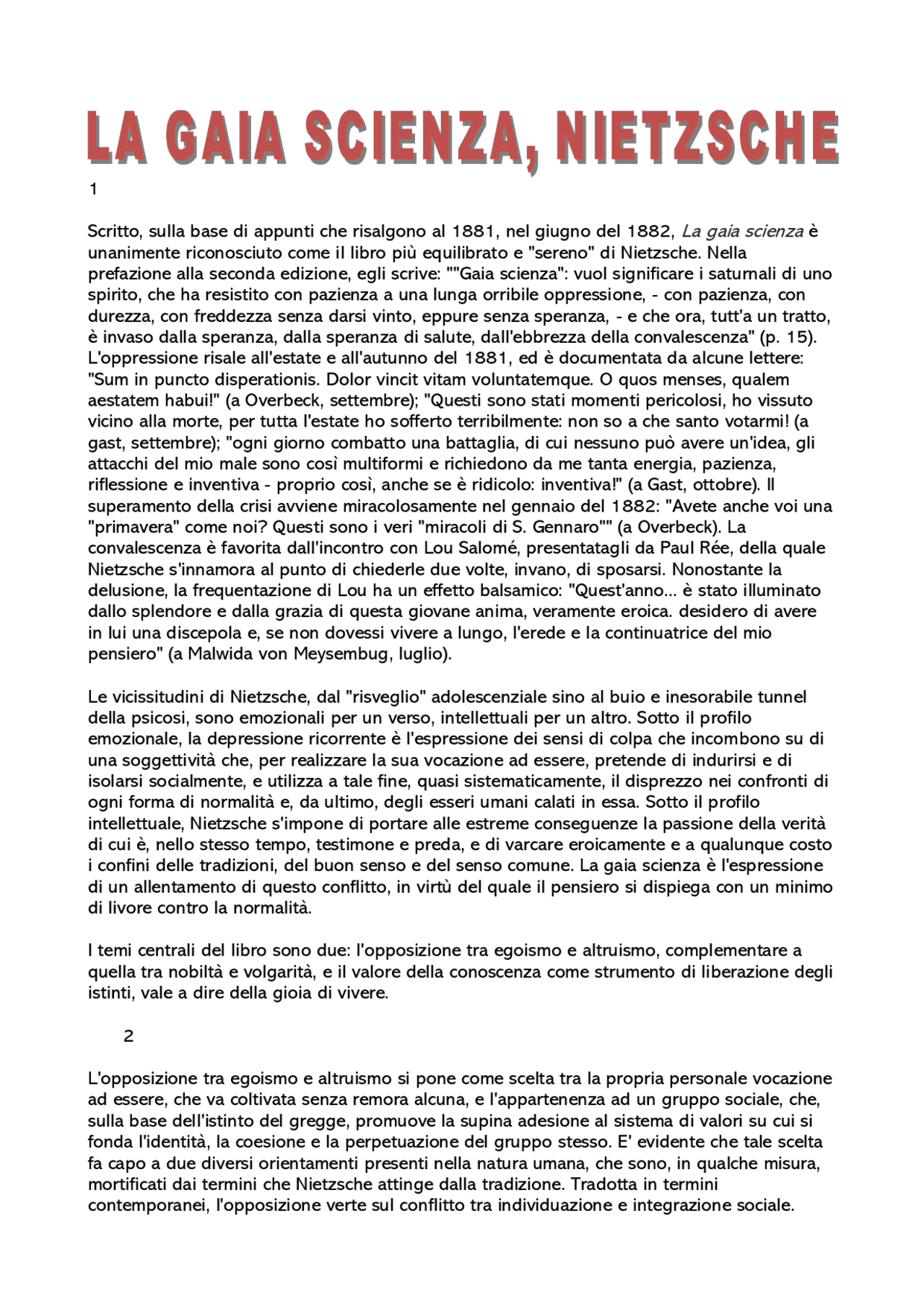 F. Nietzsche, La gaia scienza, Adelphi - Docsity