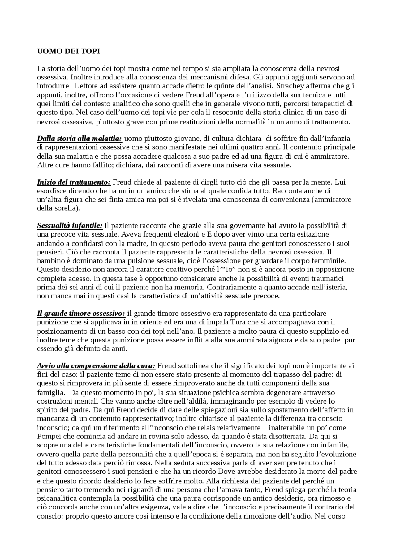 Caso clinico dell'uomo dei topi - Docsity