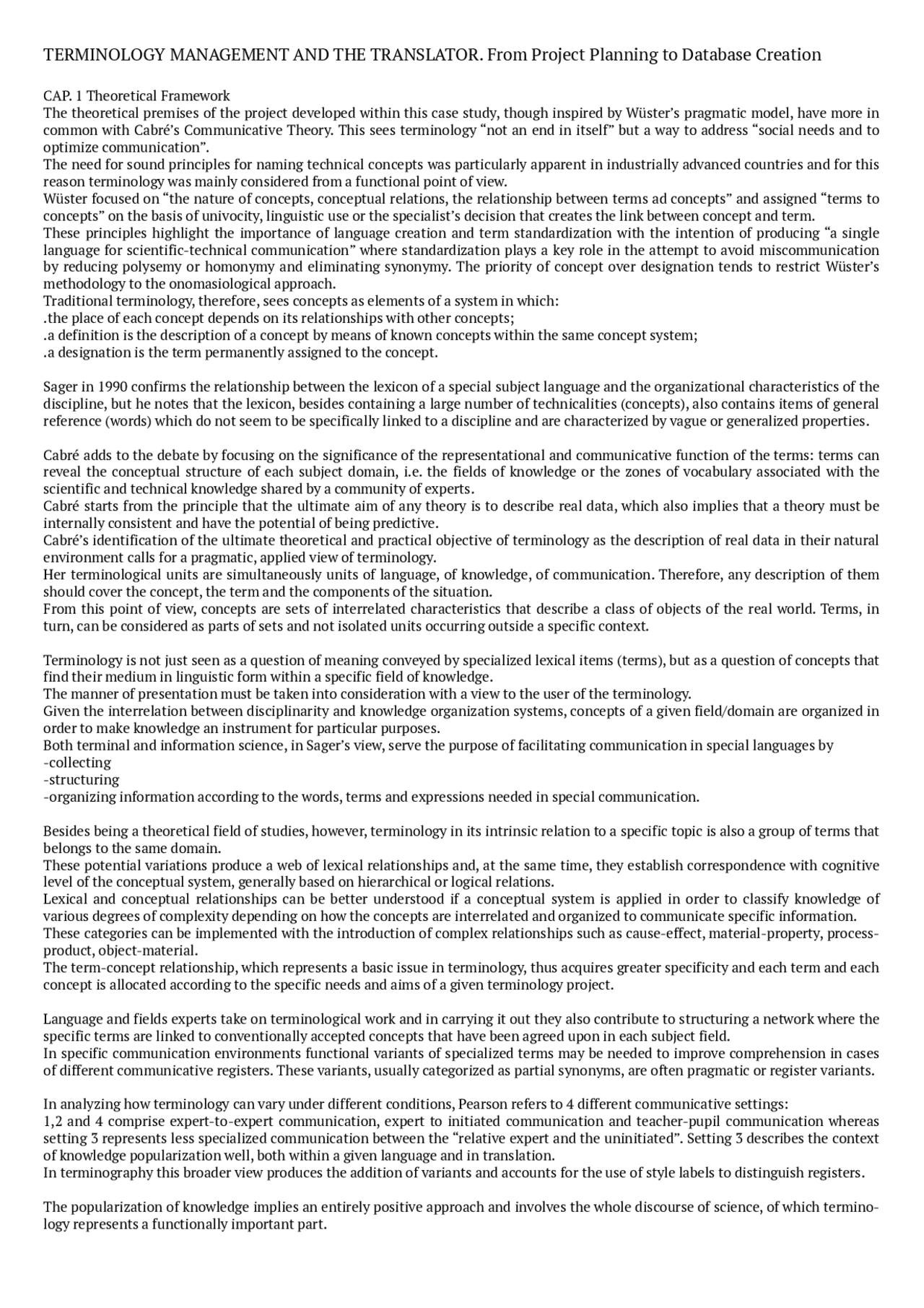 Terminology management and the translator - Docsity