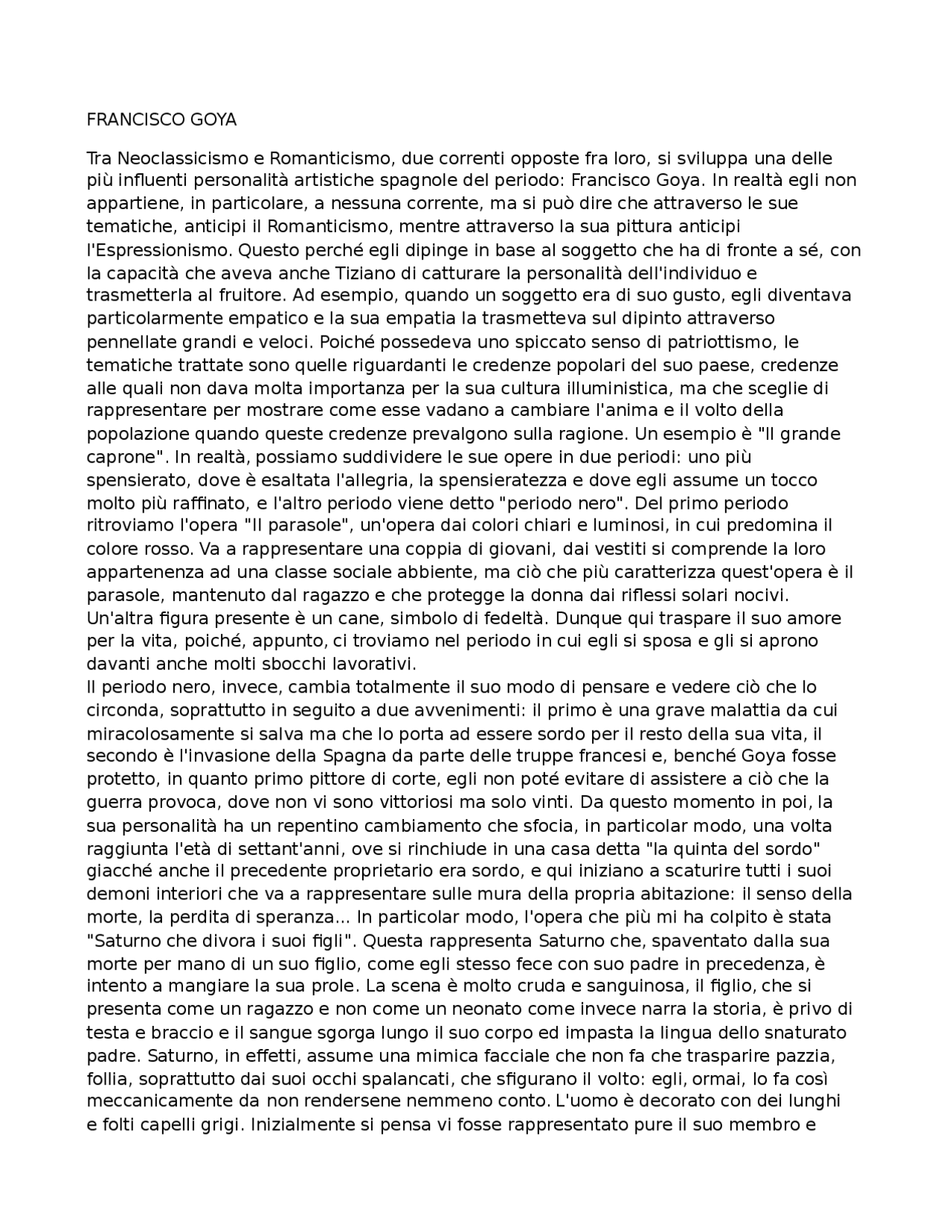 Francisco Goya Vita E Opere Docsity